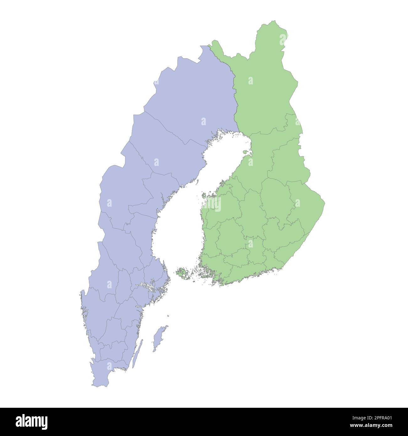 High quality political map of Sweden and Finland with borders of the ...