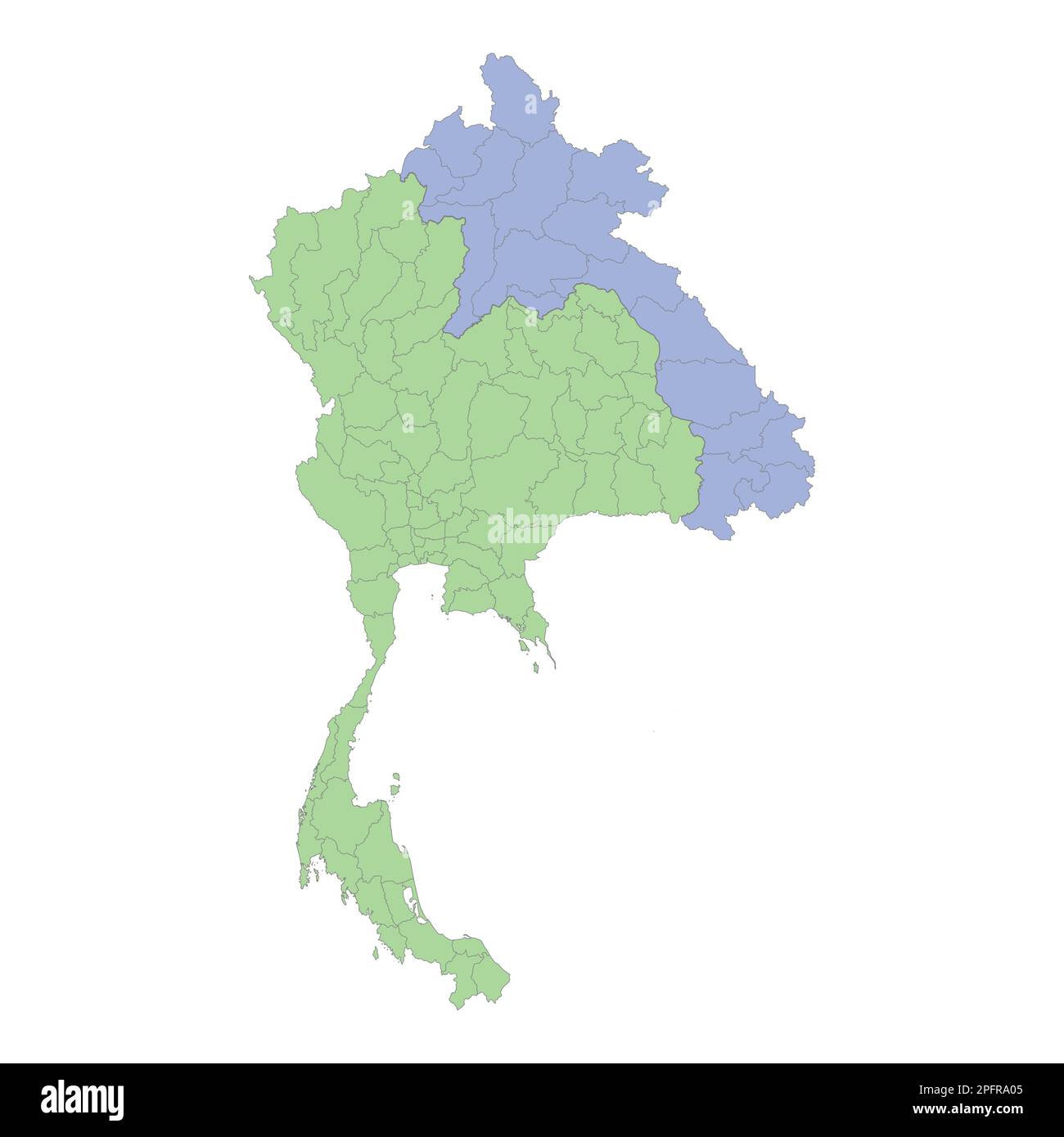 High quality political map of Thailand and Laos with borders of the ...