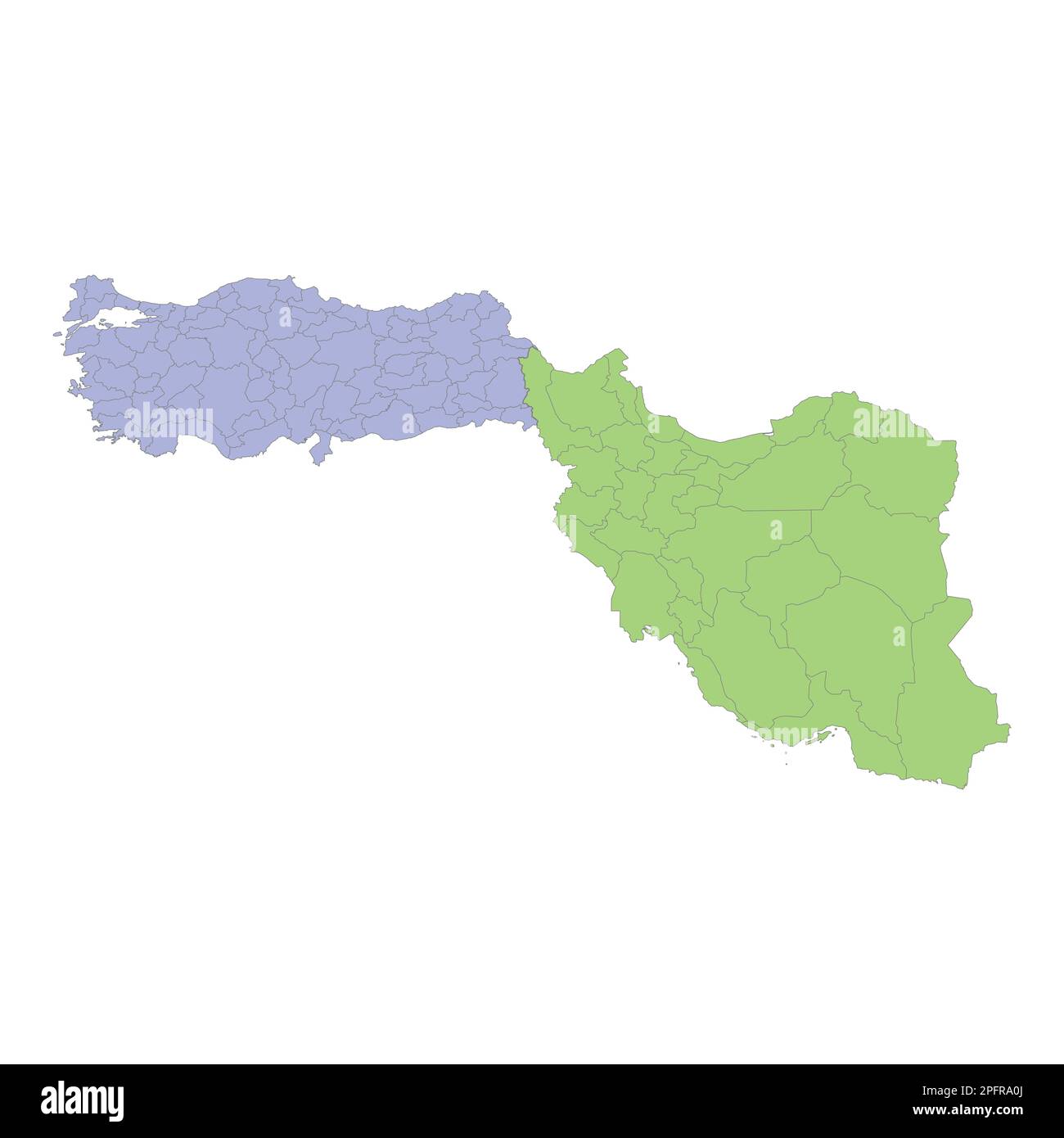High quality political map of Turkey and Iran with borders of the regions or provinces. Vector ...