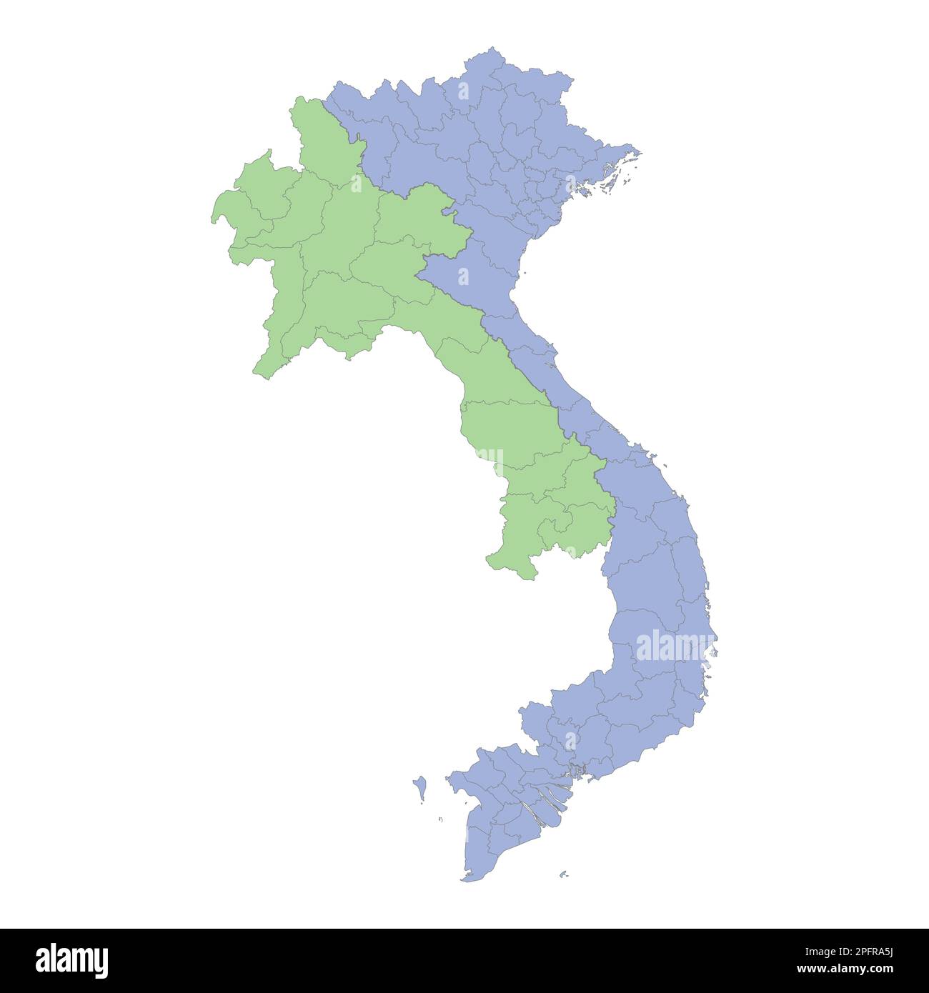 High quality political map of Vietnam and Laos with borders of the ...