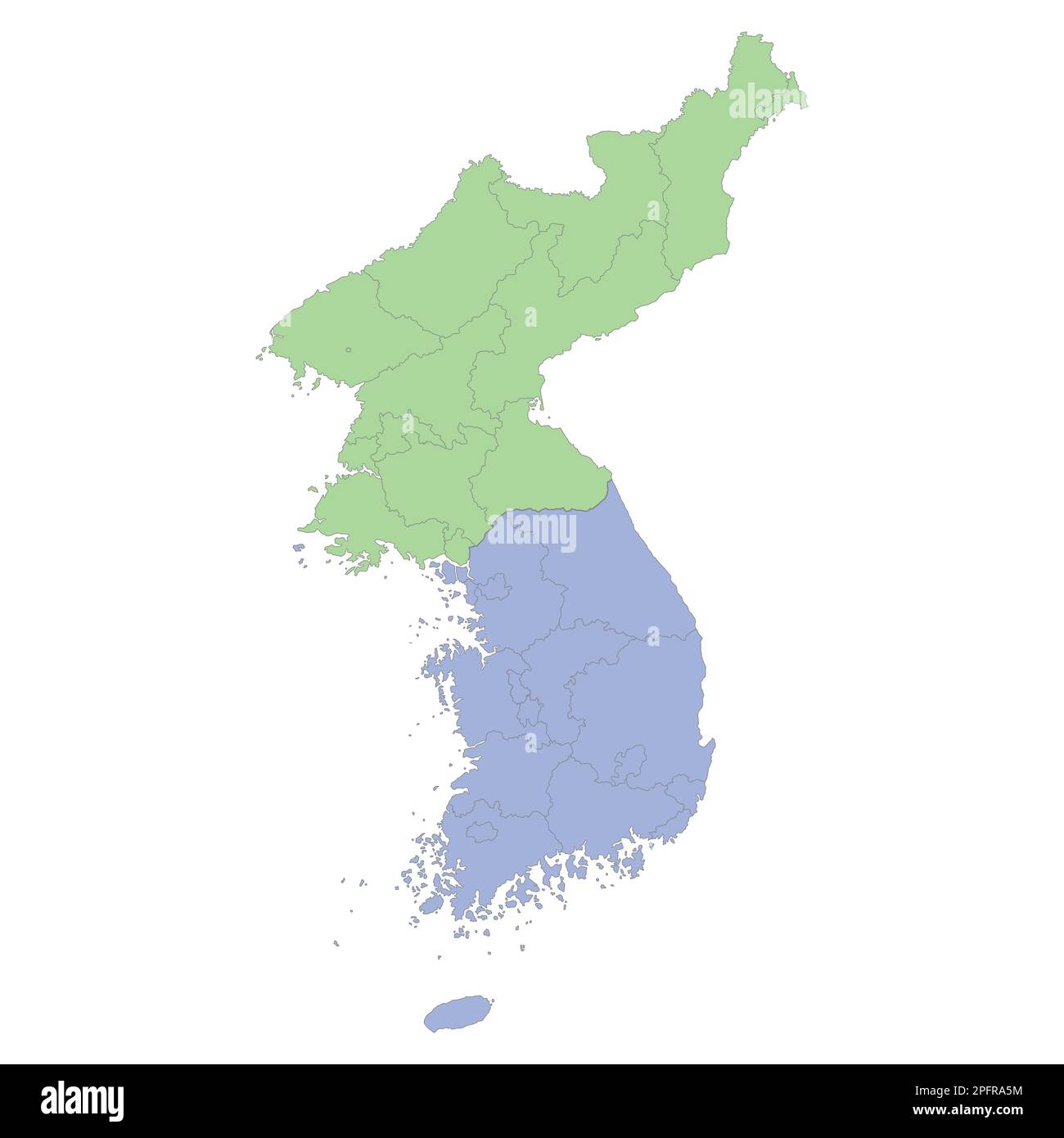 High quality political map of South Korea and North Korea with borders ...