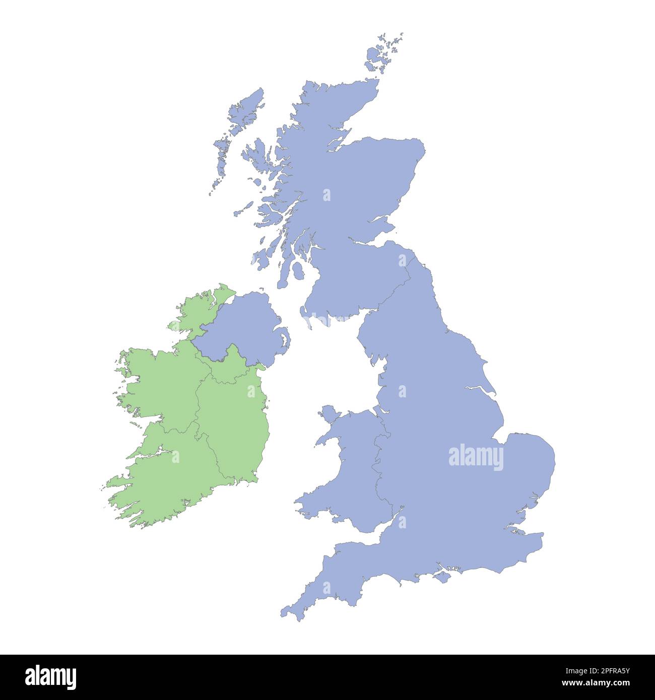 High quality political map of United Kingdom and Ireland with borders ...