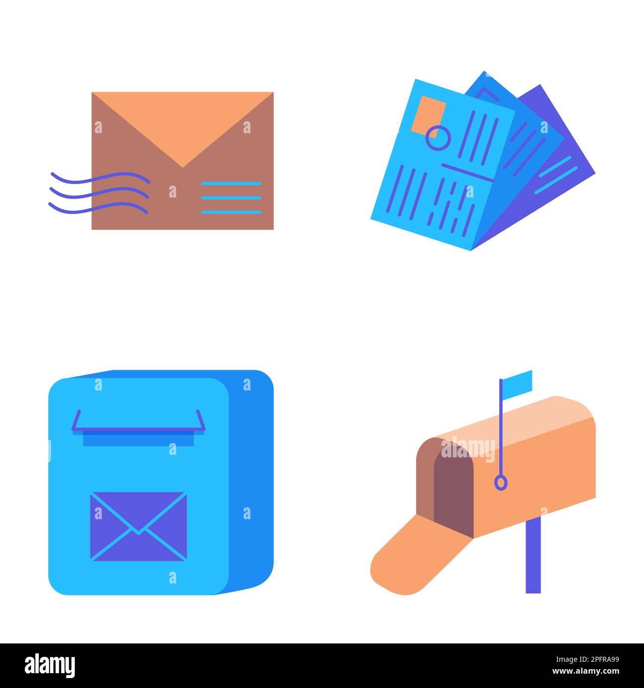 Mailbox and letter icon set in flat style. Mail and post office box ...