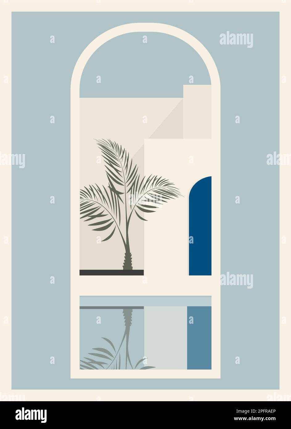 Minimalist Moroccan architecture landscape view through window. White ...