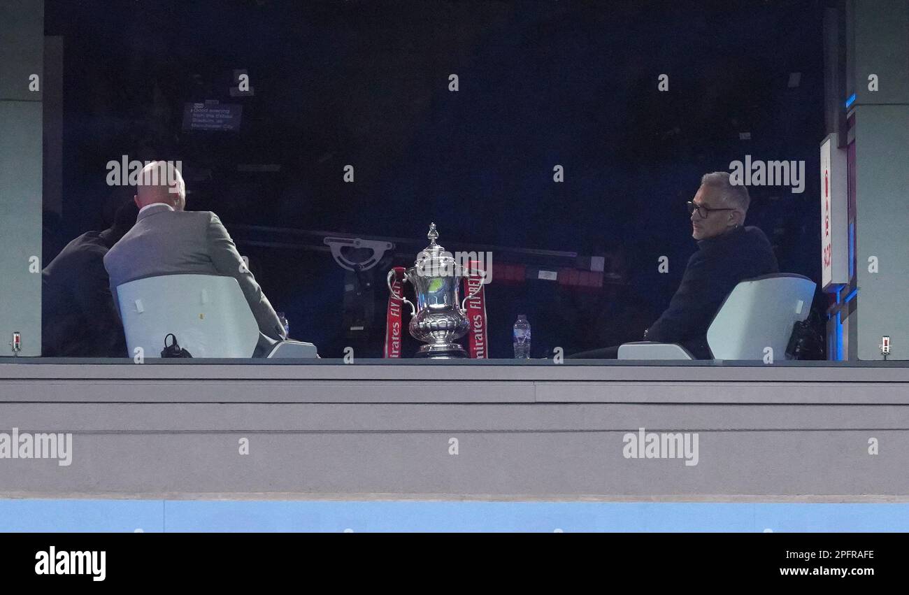 BBC Sport presenter Gary Lineker (right) with pundits Alan Shearer (centre) and Micah Richards ...