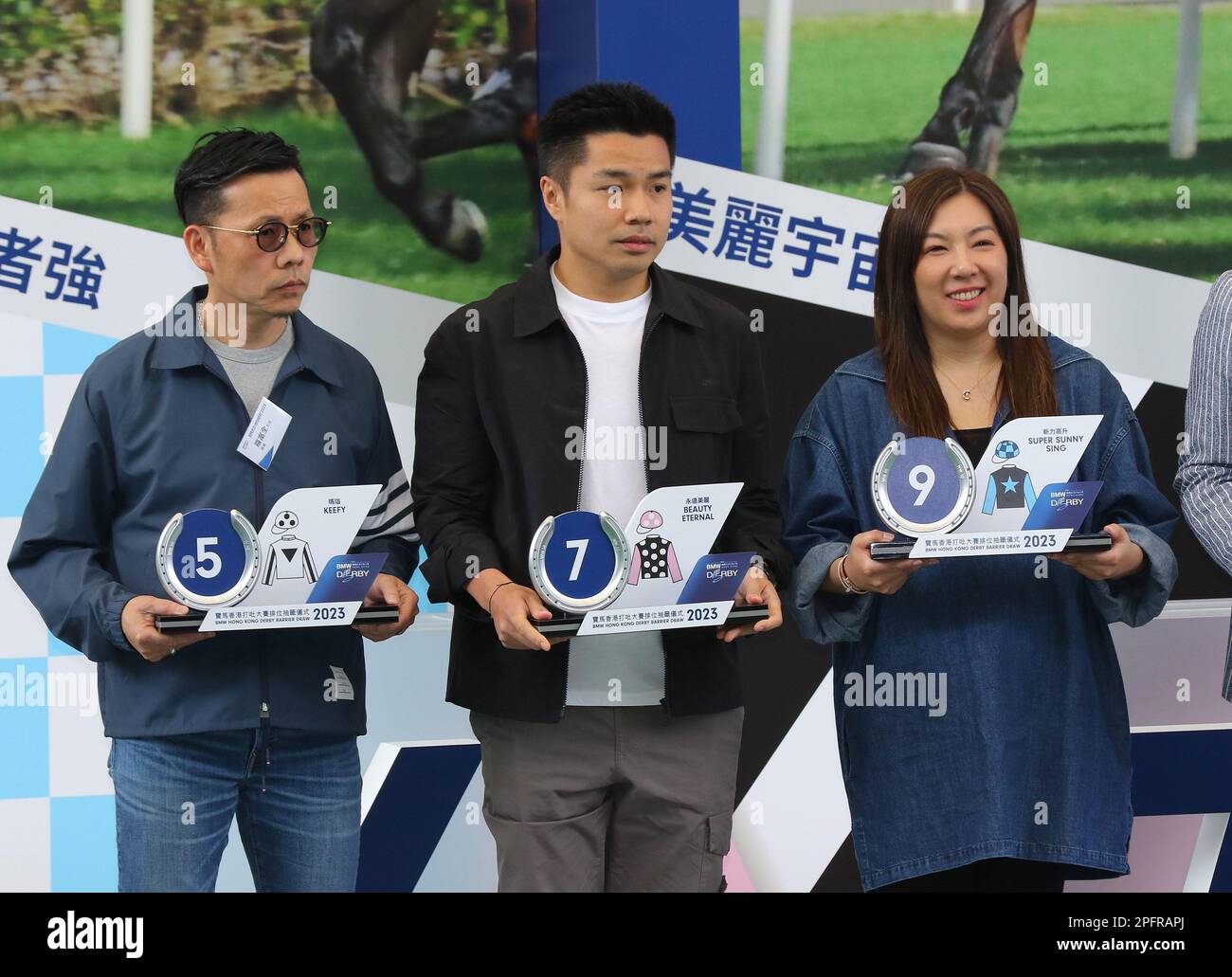(L-R) Trainer Frankie Lor Fu-chuen, trainer of KEEFY; Patrick Kwok Ho ...