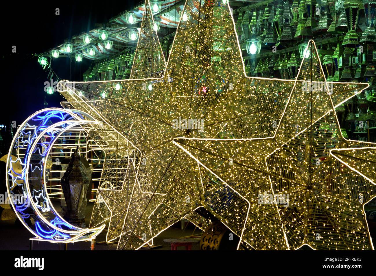 Background of festive decorations of Islamic Ramadan fasting month in ...