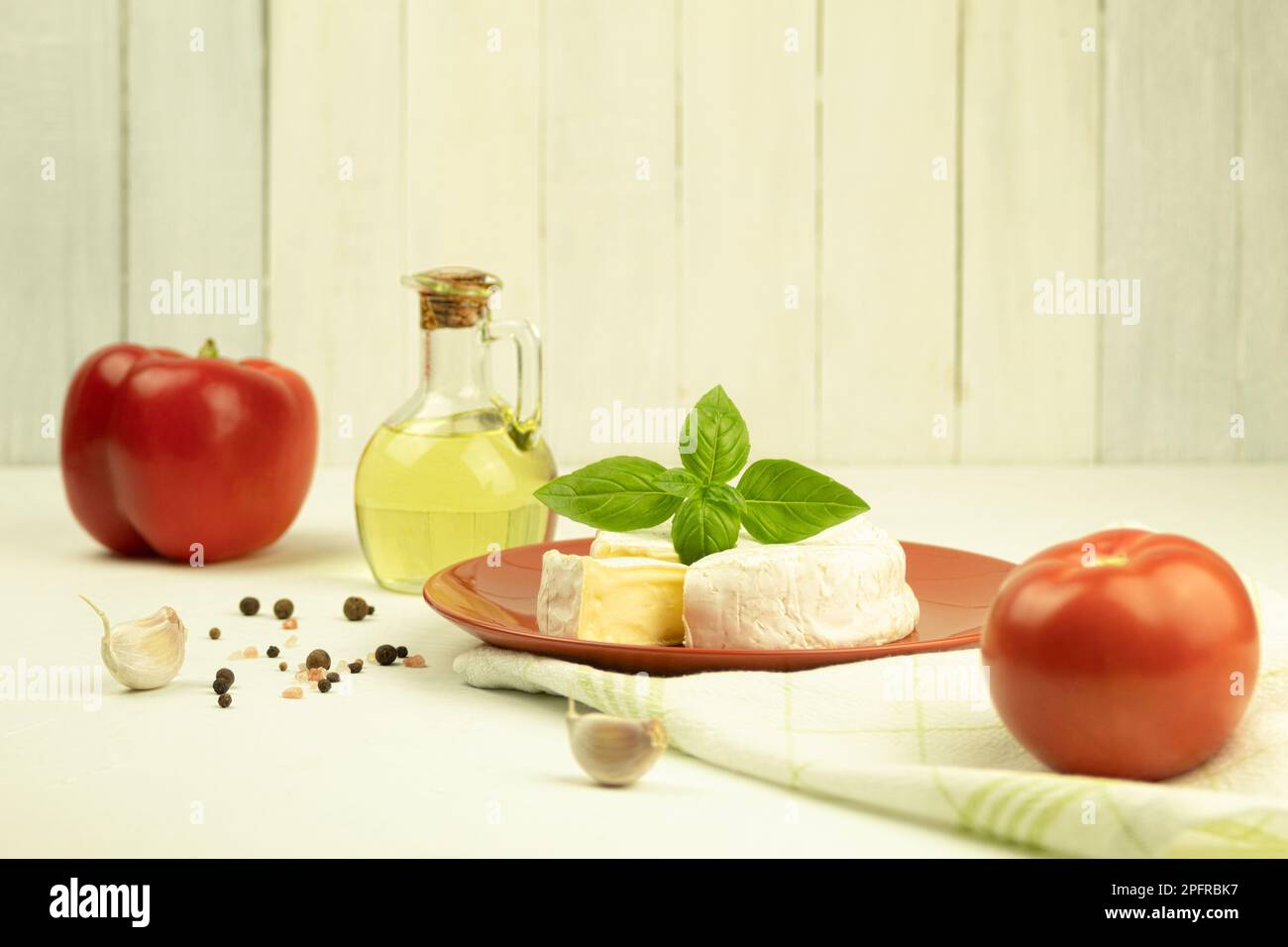 Delicious Camembert cheese, on a light background. copy space Stock ...