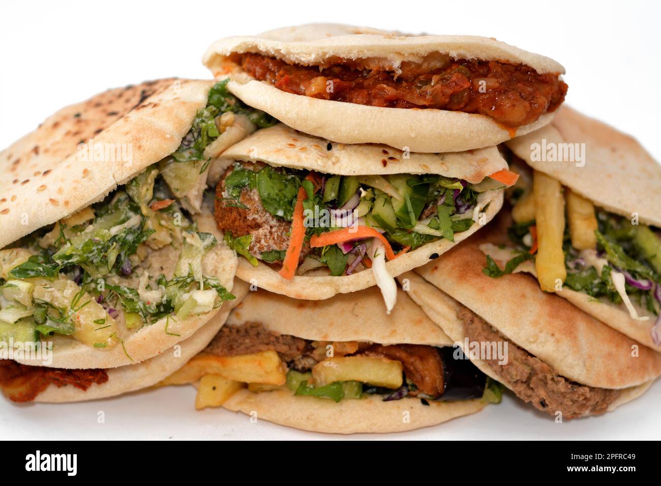 Traditional Egyptian popular breakfast street sandwiches of mashed fava ...