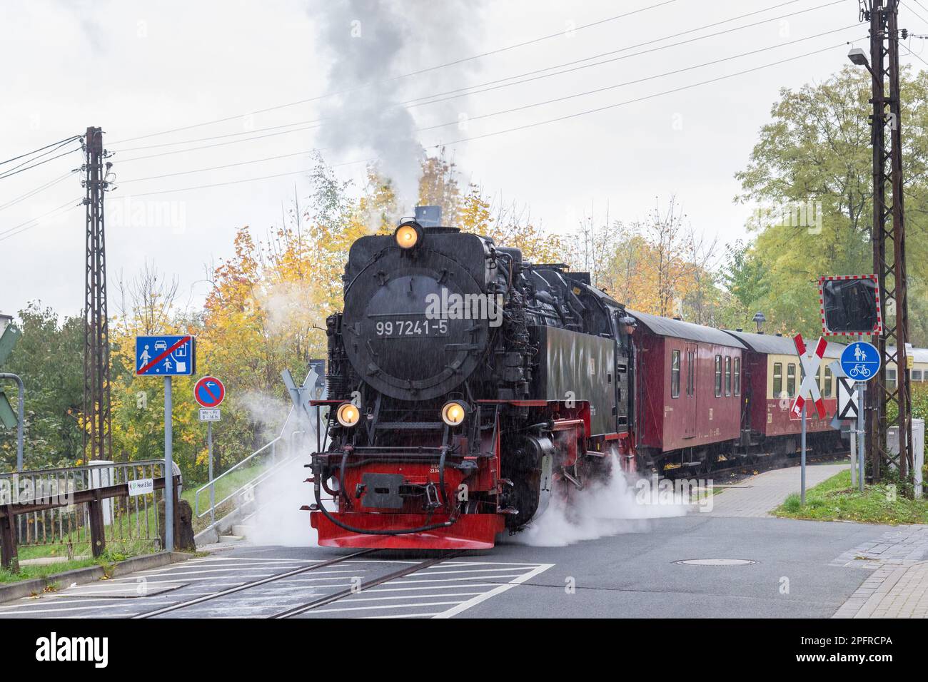 A steam passenger train on the Harz railway, leaving Wernigerode Stock ...