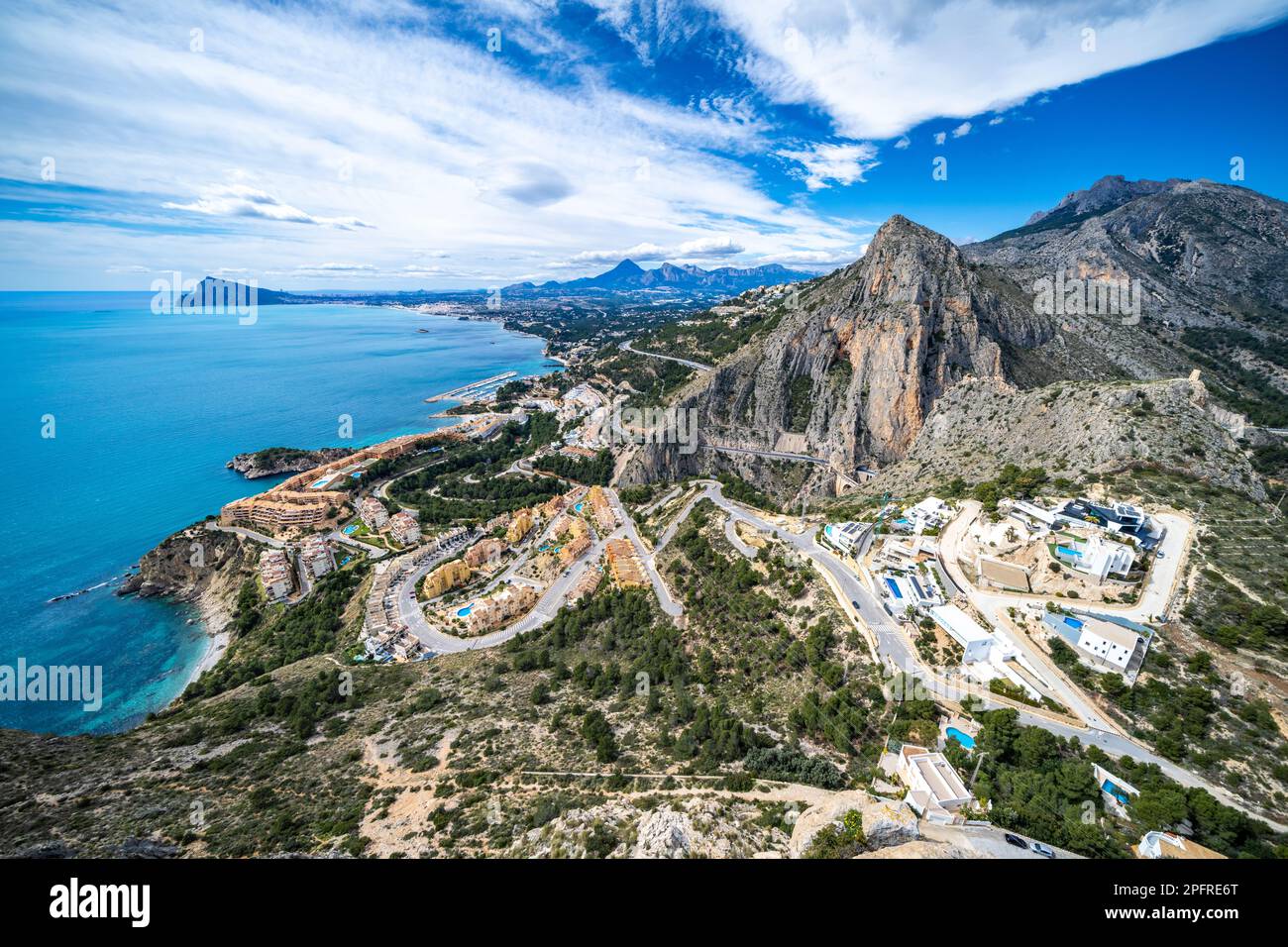 Views from a high rock climbing in Calp, Alicante, Spain Stock Photo ...