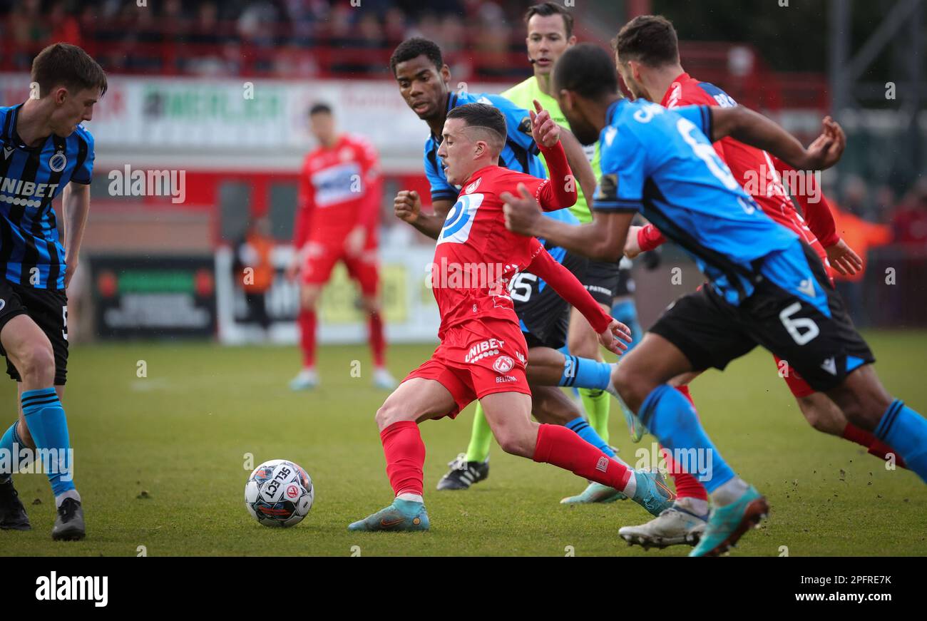 Kortrijk's Kadri Abdelkahar fights for the ball during a soccer match ...