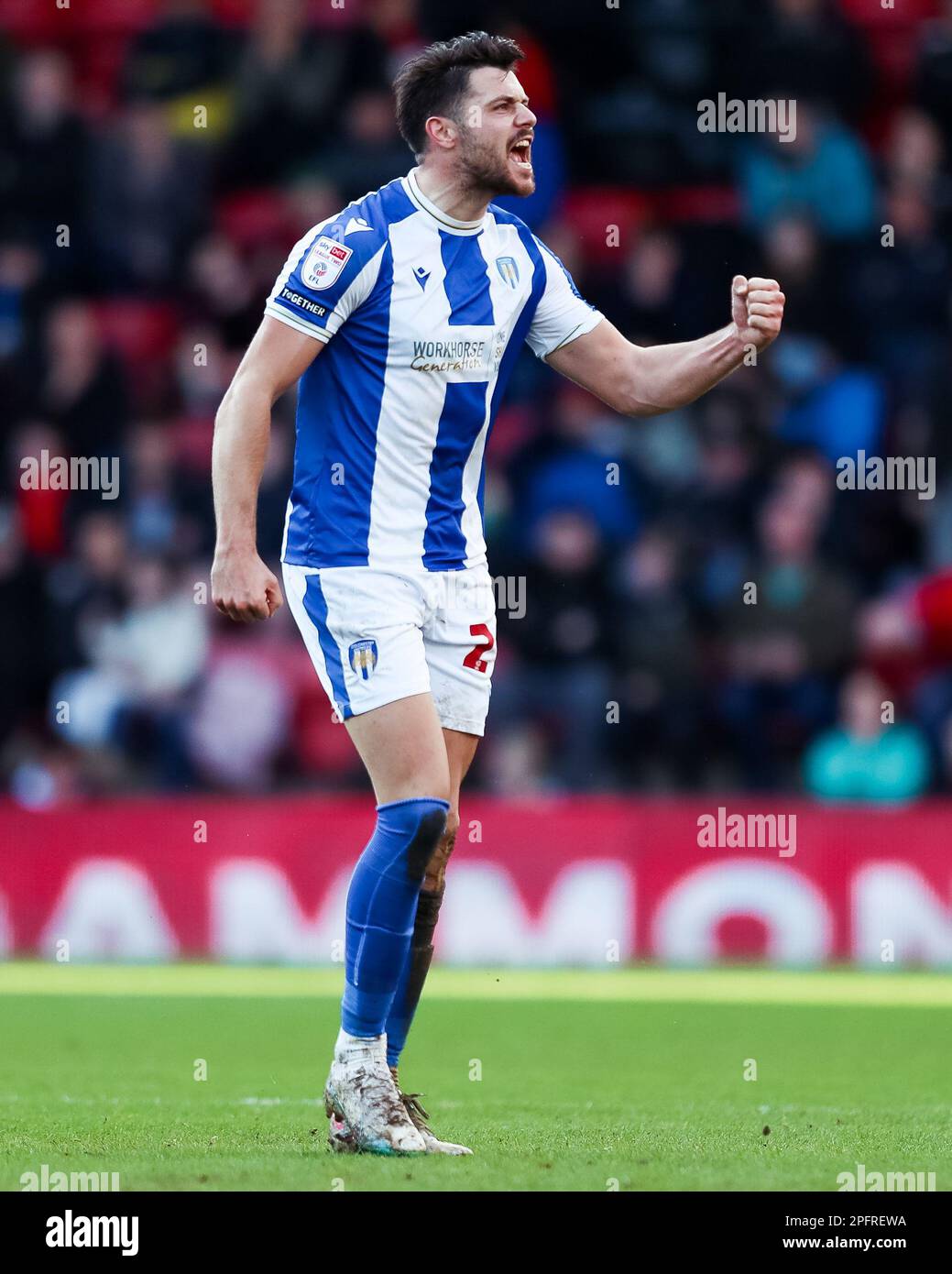 Colchester United's Connor Hall celebrates their side's second goal of ...