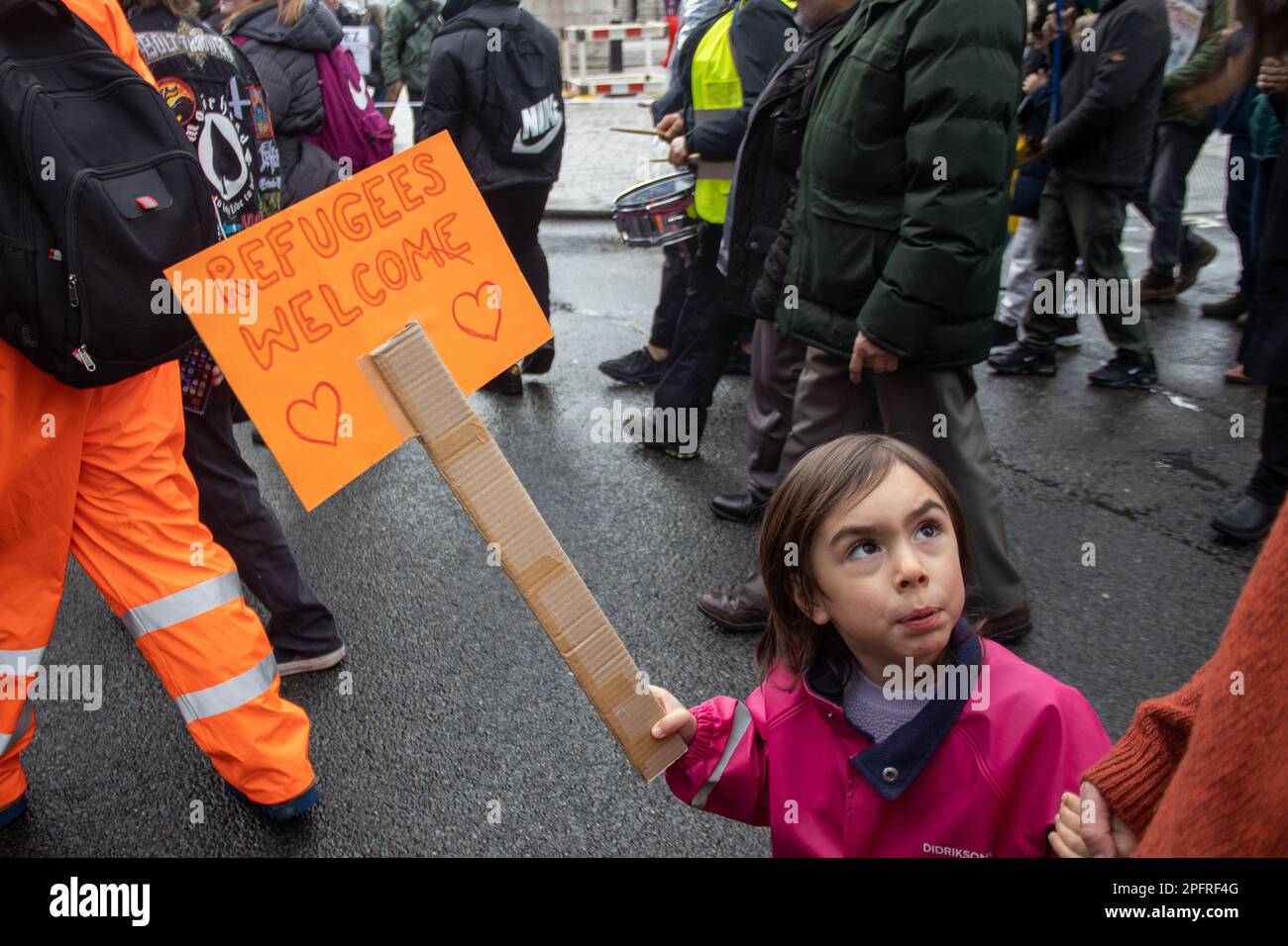 London, UK - 18 March 2023: Thousands of demonstrators from diverse ...