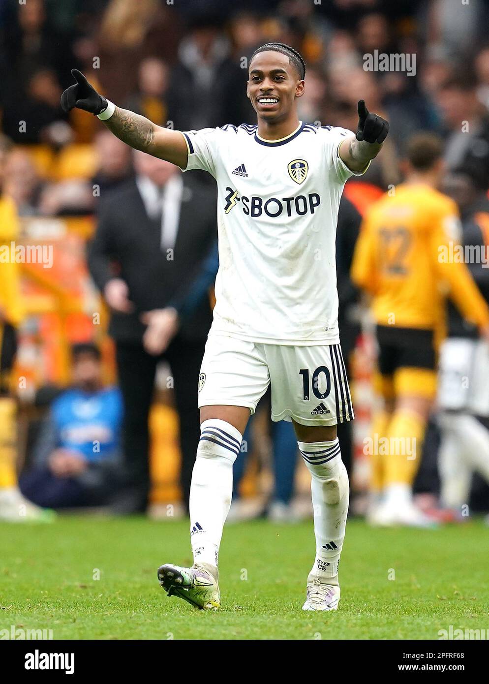 Leeds United's Crysencio Summerville celebrates after the final whistle ...