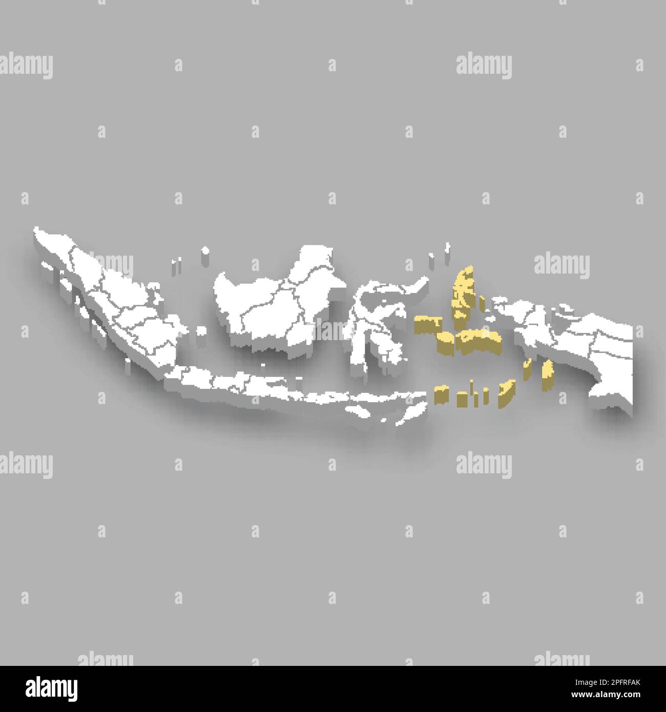 Maluku Islands region location within Indonesia 3d isometric map Stock ...