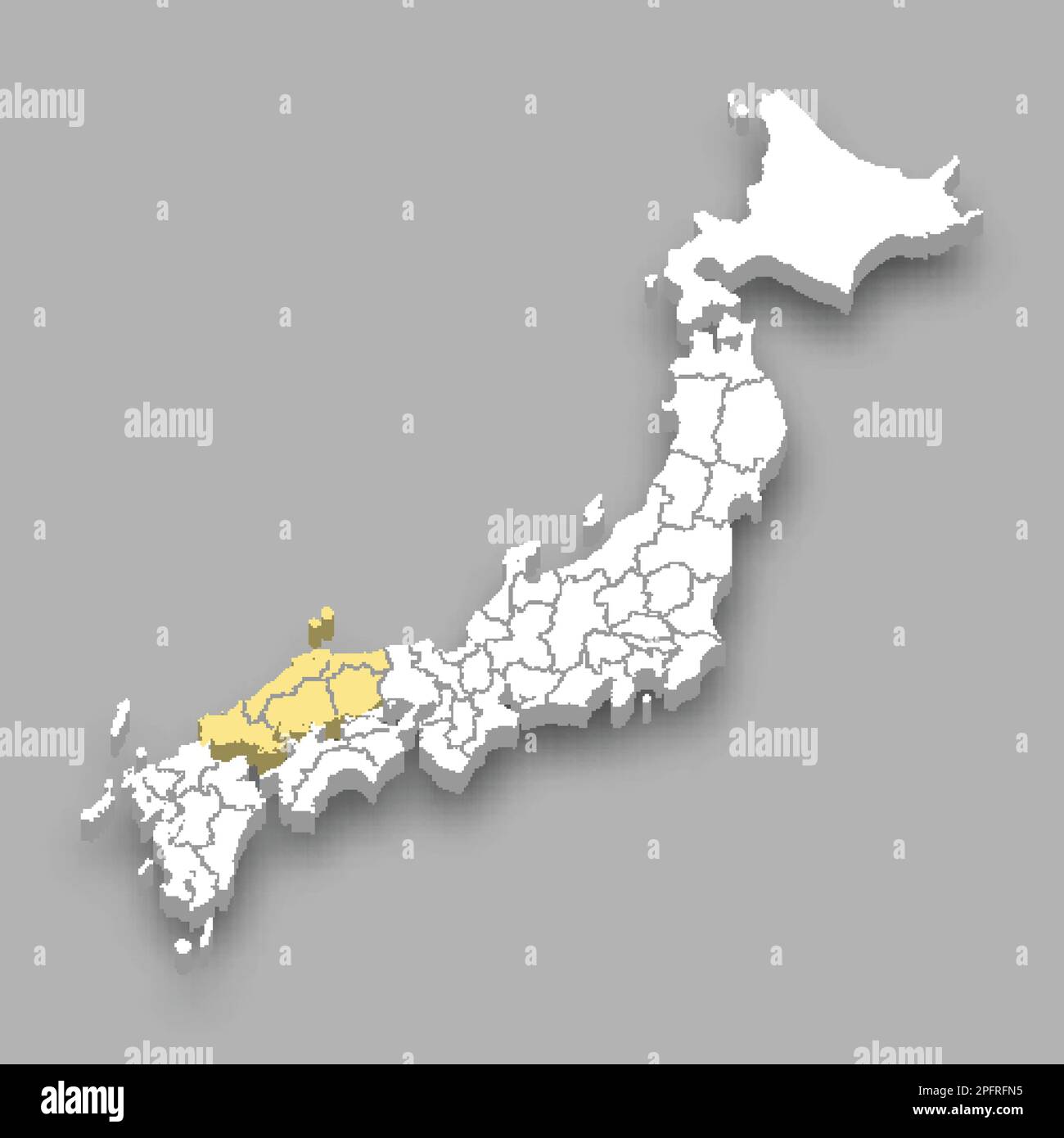 Chugoku region location within Japan 3d isometric map Stock Vector ...