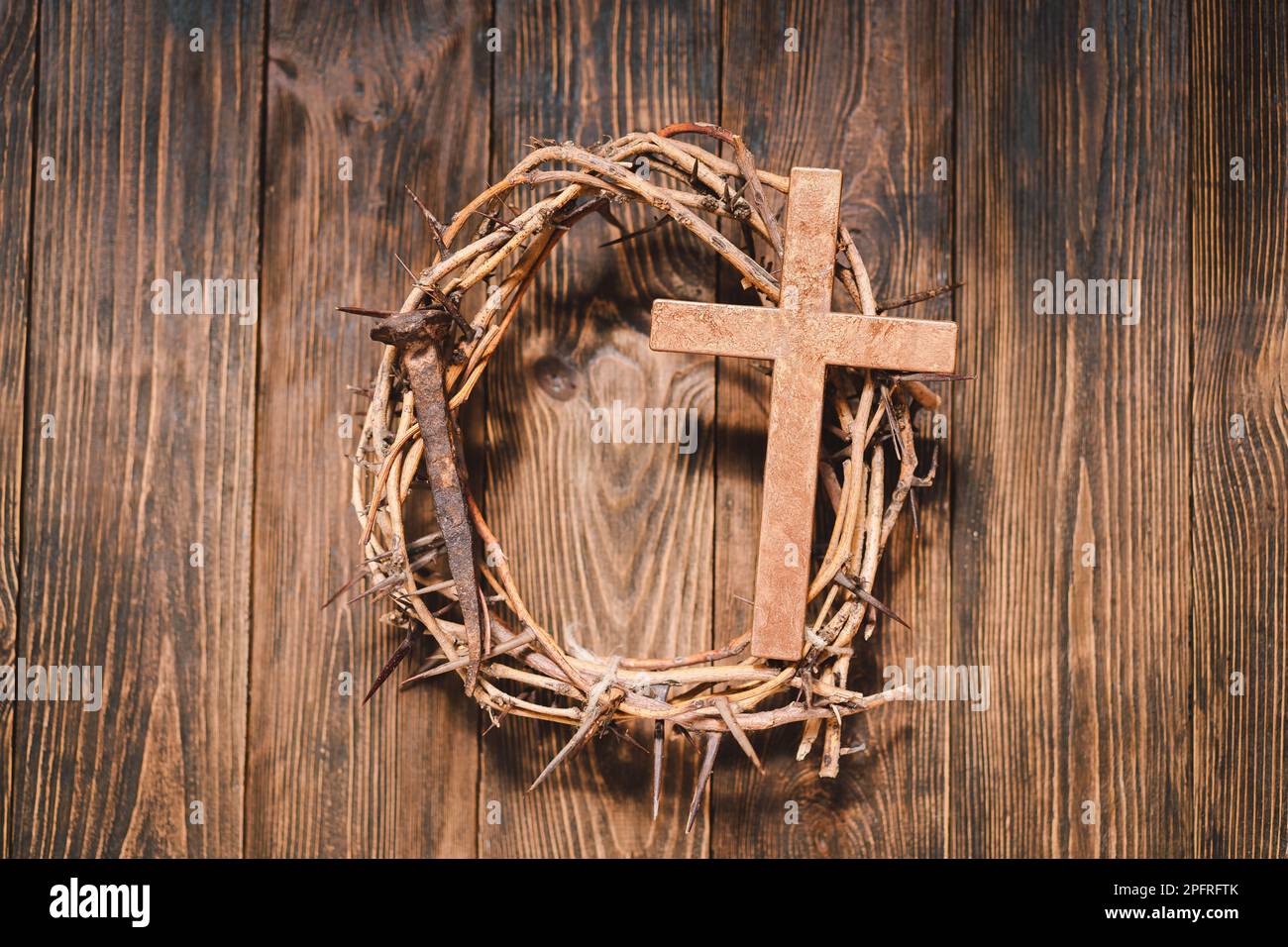 Wood Cross Easter Decor 58 Inch Large - Jesus Crown Of Thorns With ...