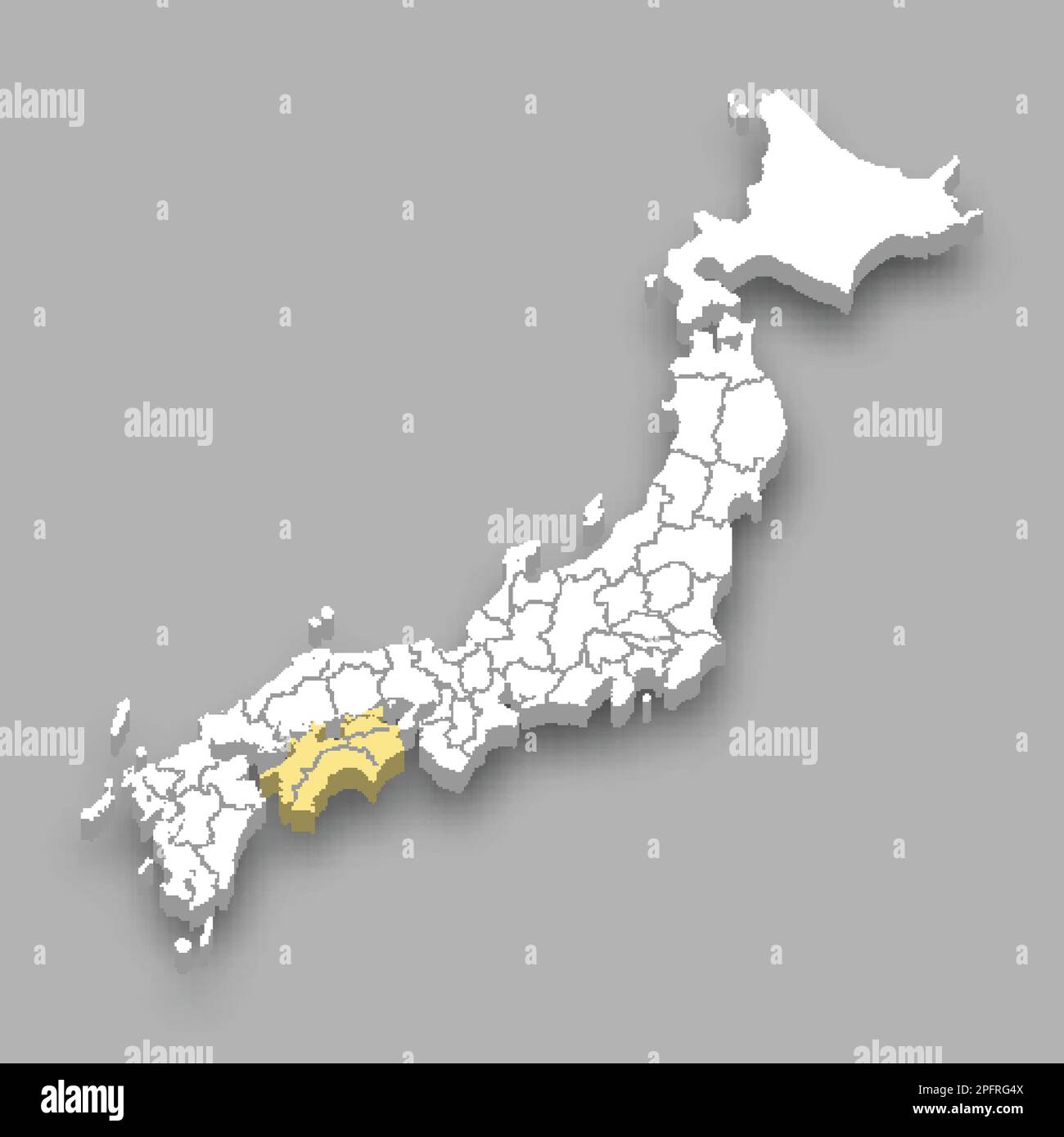 Shikoku region location within Japan 3d isometric map Stock Vector ...