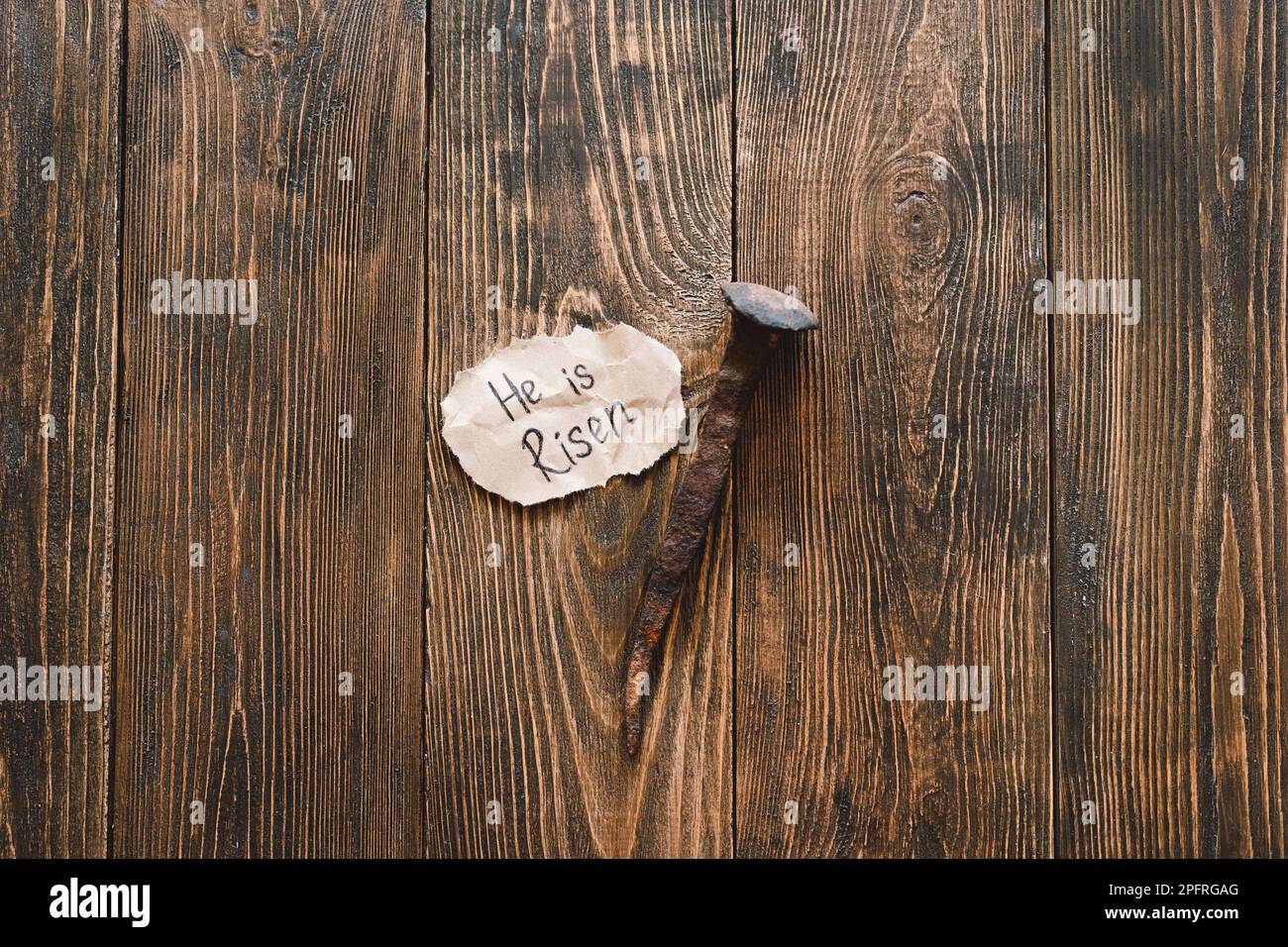 He is Risen. Jesus Crown Thorns and nails and cross on a wood ...