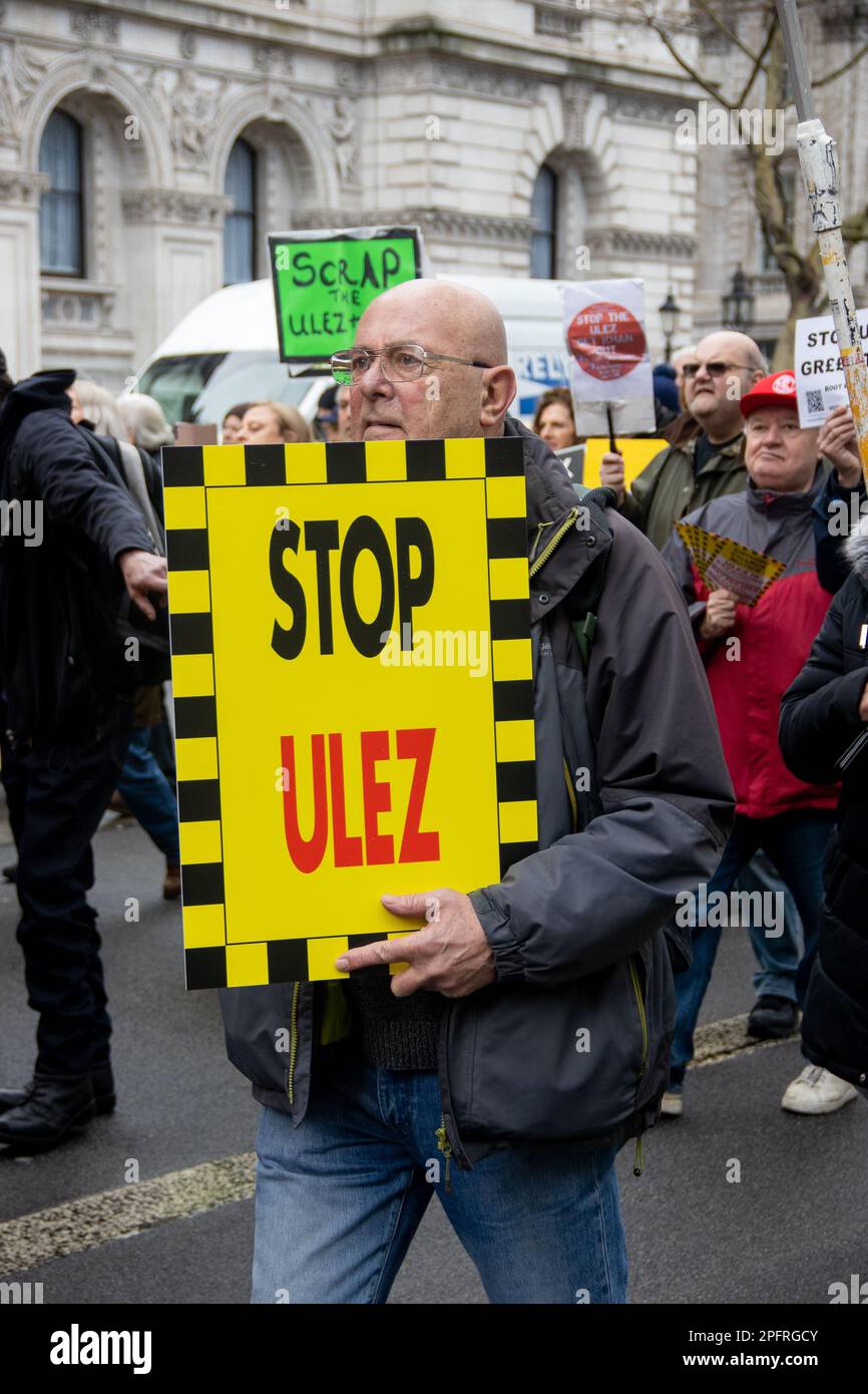 London, UK - 18 March 2023: A "Stop the ULEZ" protest took place in ...