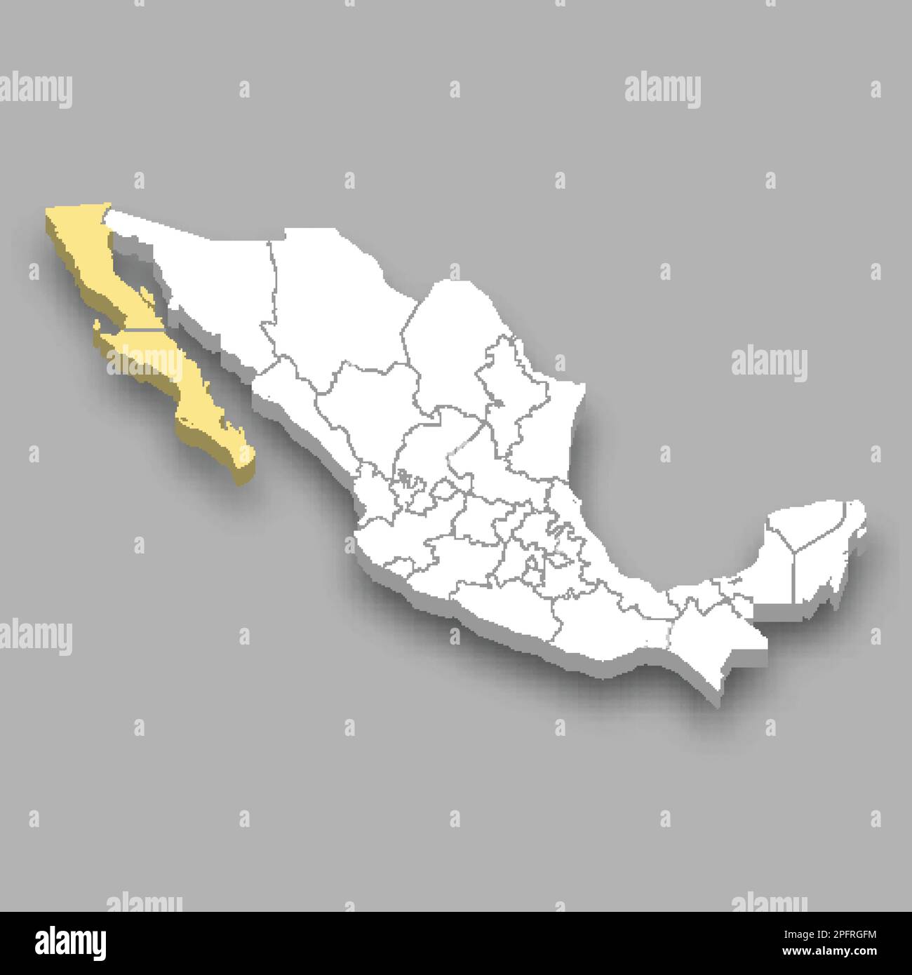 Baja California region location within Mexico 3d isometric map Stock ...