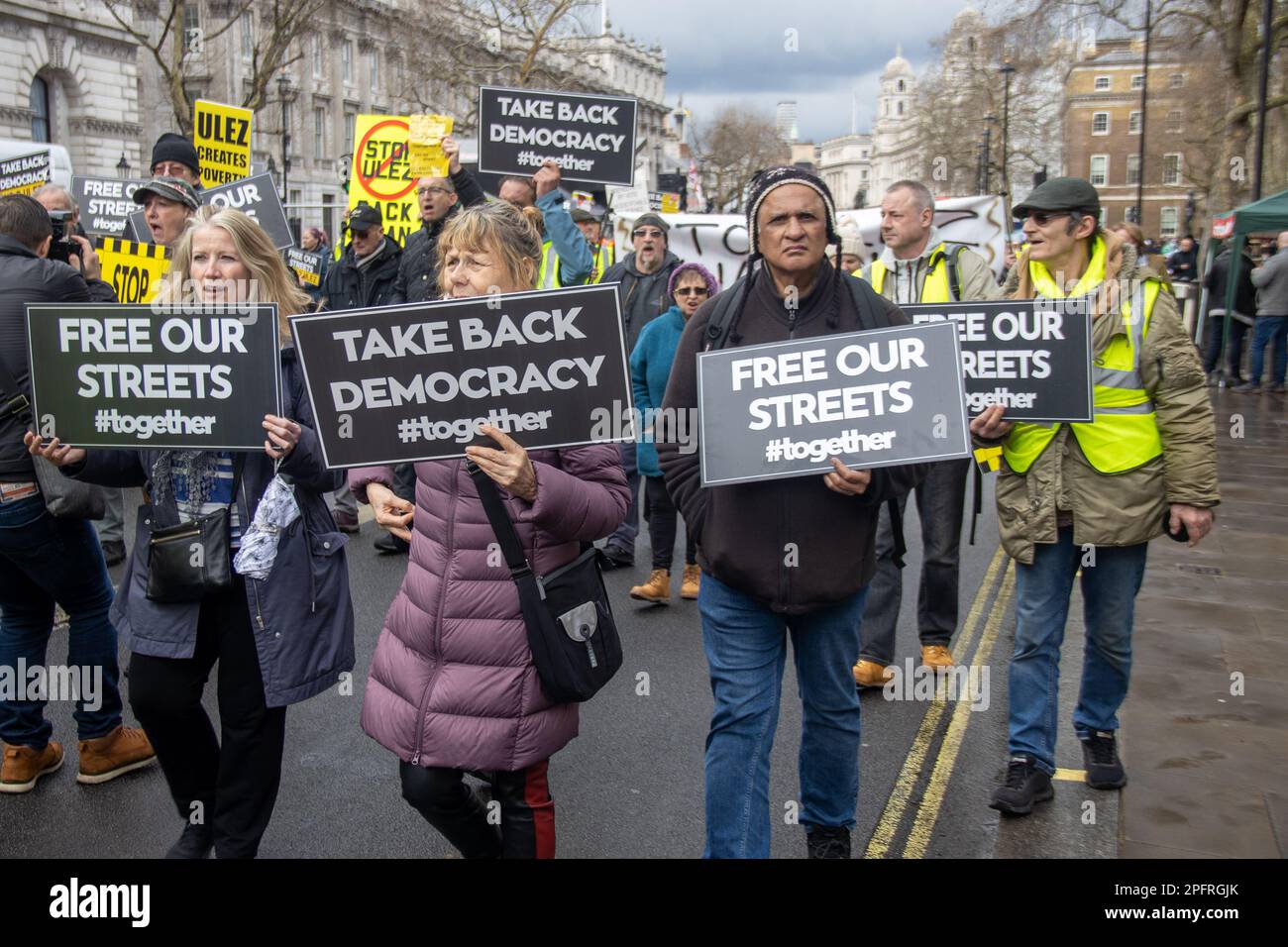London, UK - 18 March 2023: A "Stop the ULEZ" protest took place in ...