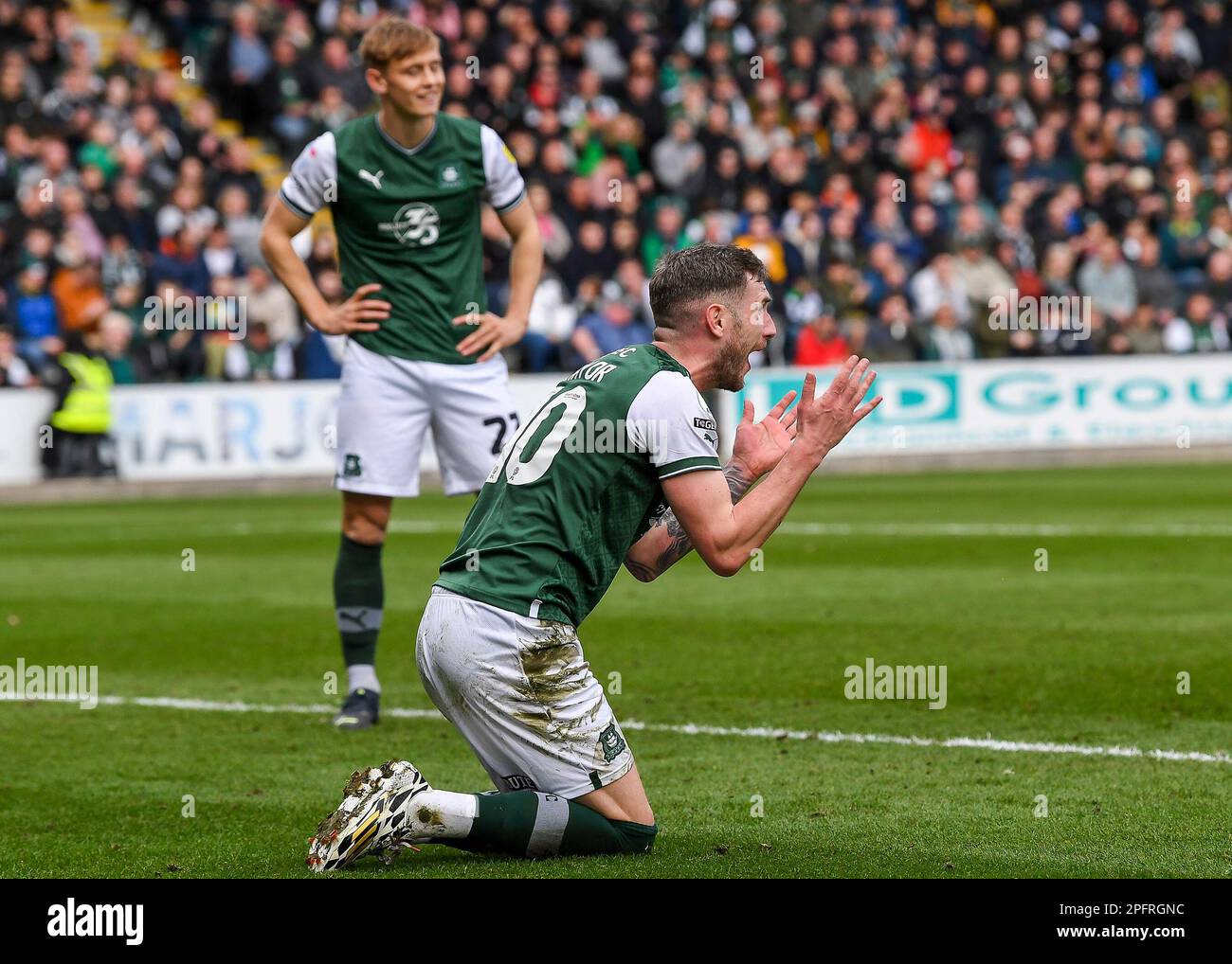 Danny Mayor #10 of Plymouth Argyle appeals to official during the Sky ...