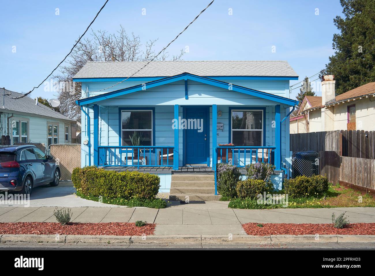 Blue house, front view, near downtown Santa Rosa, California Stock ...