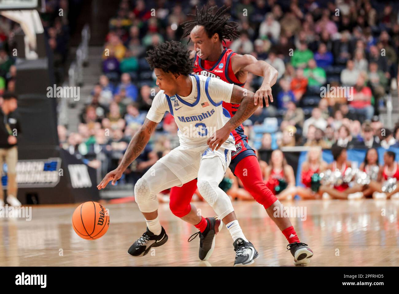 March 17, 2023, Columbus, Ohio, U.S: Memphis Tigers guard Kendric Davis (3) dribbles the ball ...