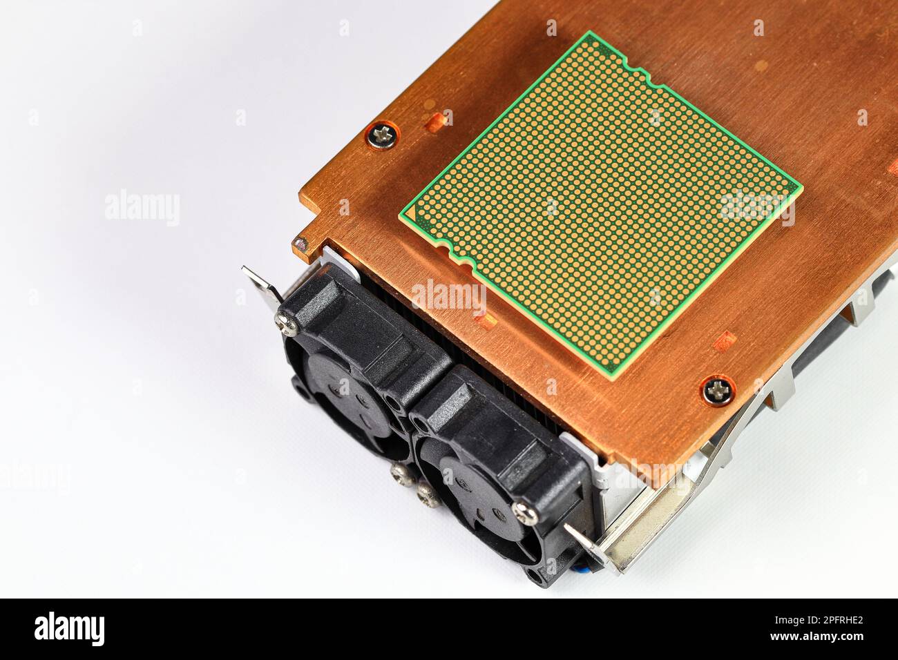 CPU on heat sink, computer processor cooler, radiator, equipment cooler ...