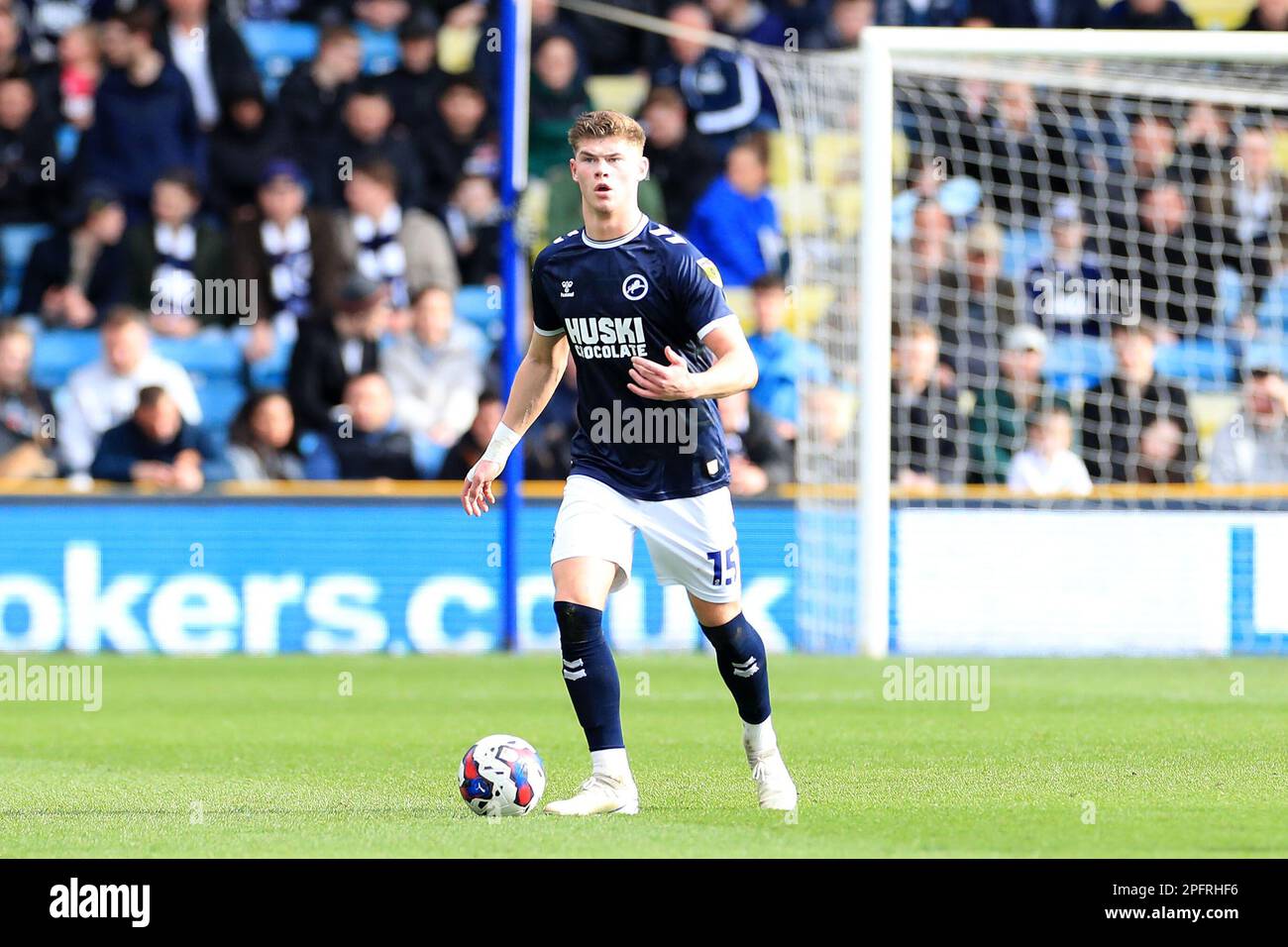 London, UK. 18th Mar, 2023. Charlie Cresswell of Millwall dribbling ...