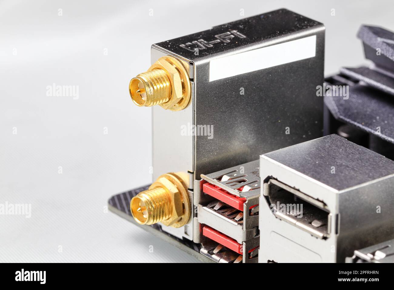 Multiple ports on modern computer mainboard show with HDMI, Display ...