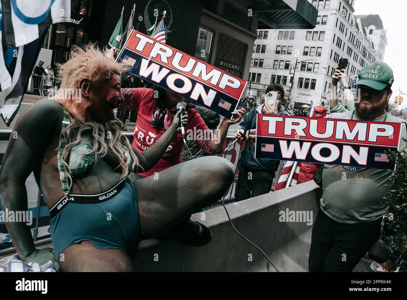 New York, United States. 17th Mar, 2023. Street performer known as ...