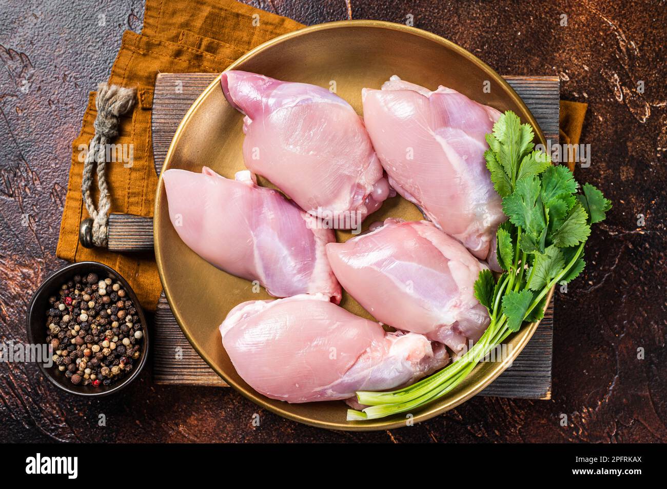 Free range Raw Boneless and skinless Chicken leg thigh fillet with ...