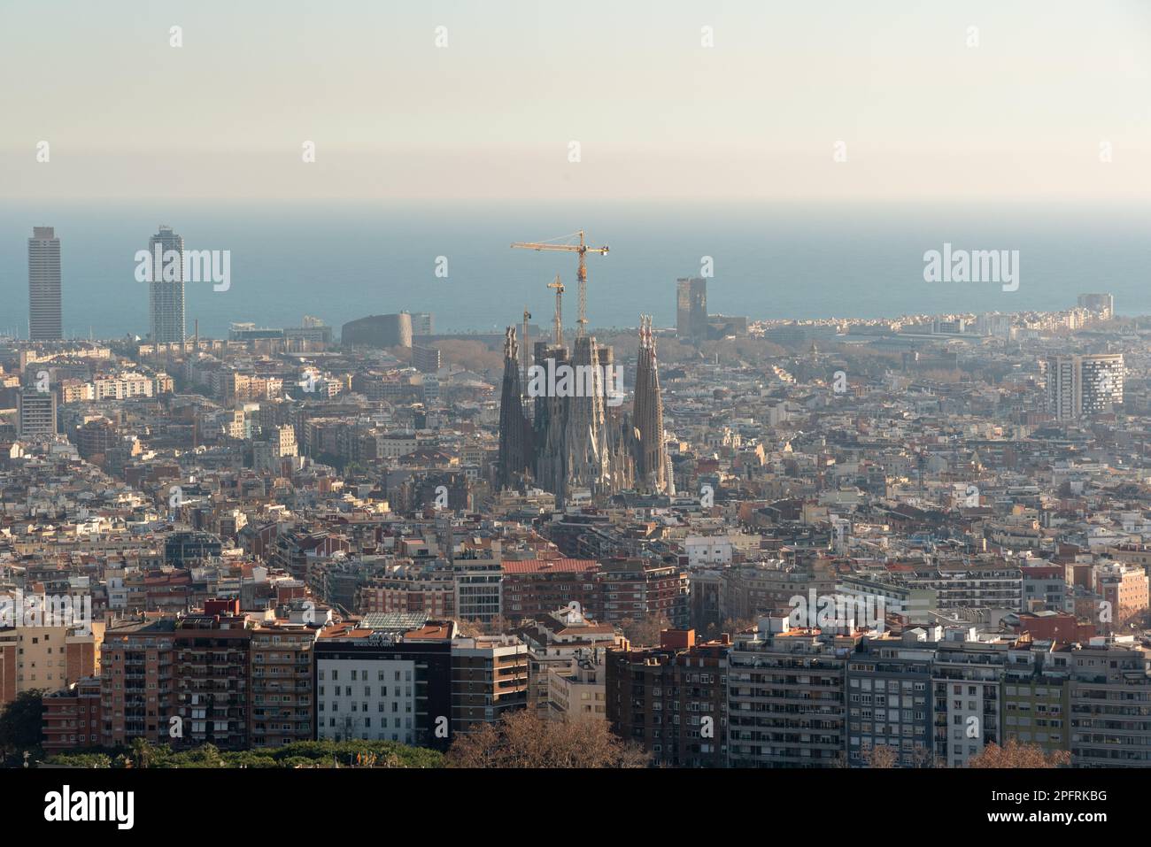 Admire the stunning aerial view of Barcelona's skyline from above Stock ...