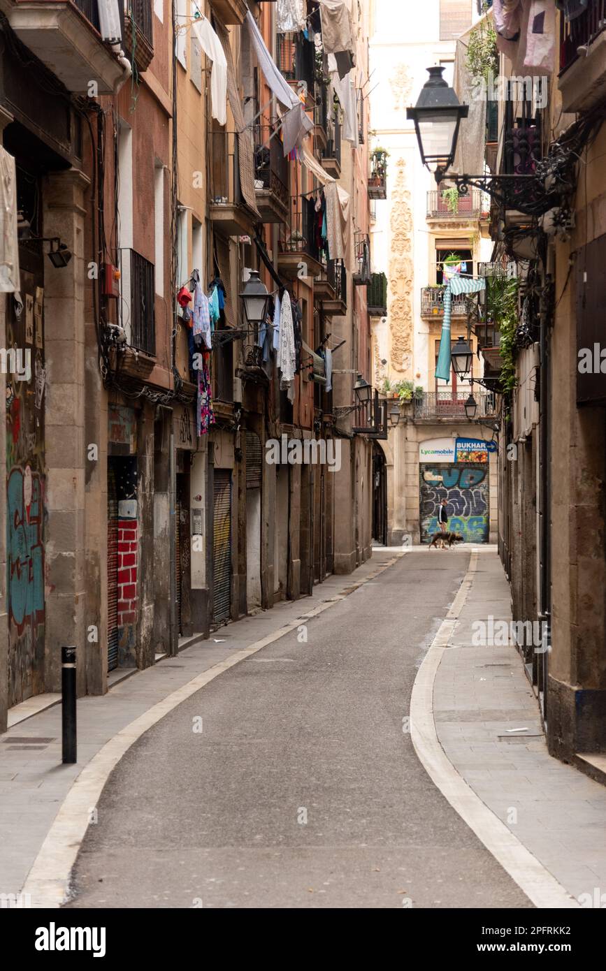 peaceful alleyway tucked away in the heart of Raval, Barcelona, Spain ...