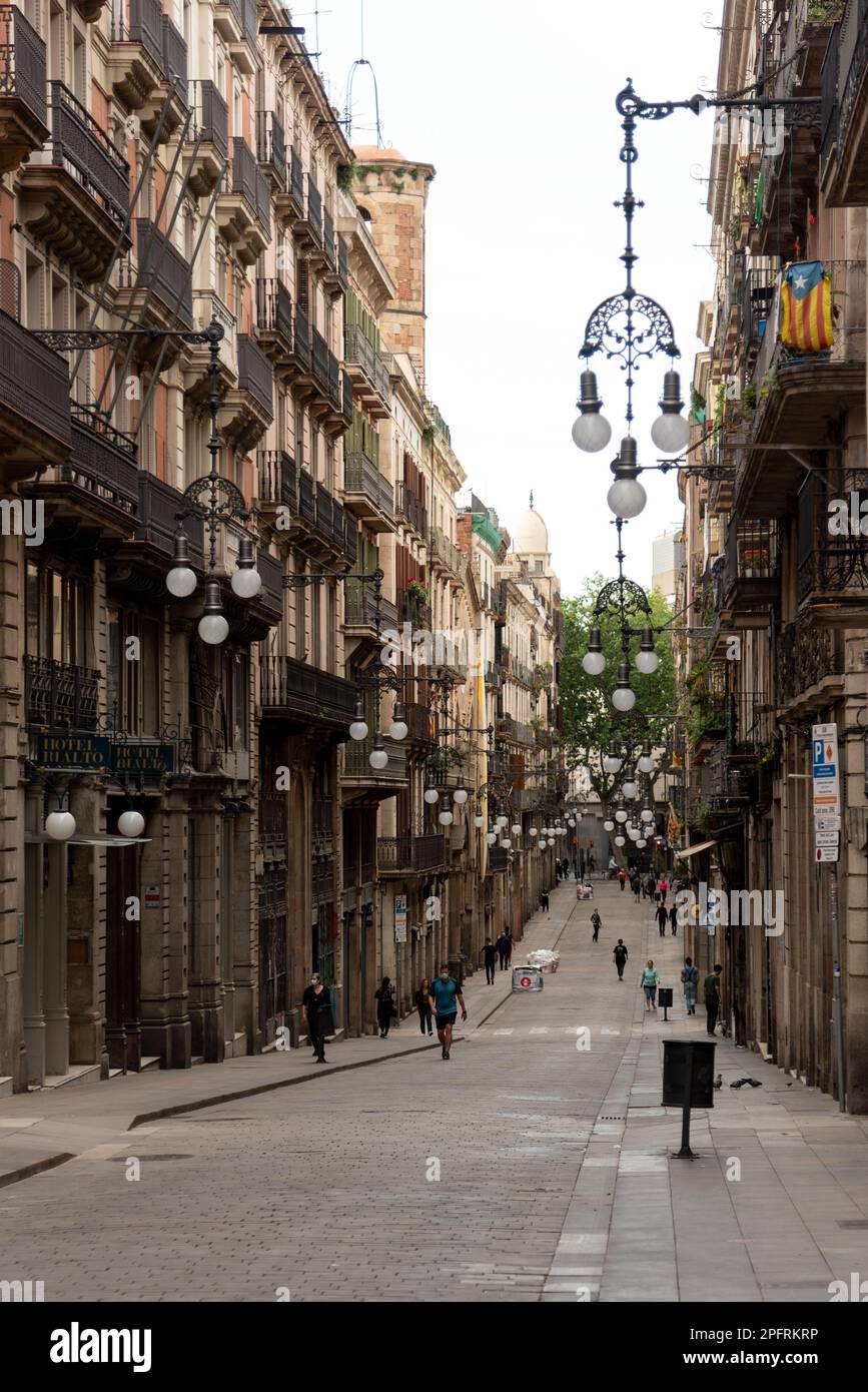 The atmospheric alleys of the Gothic Quarter in Barcelona, Spain, are ...
