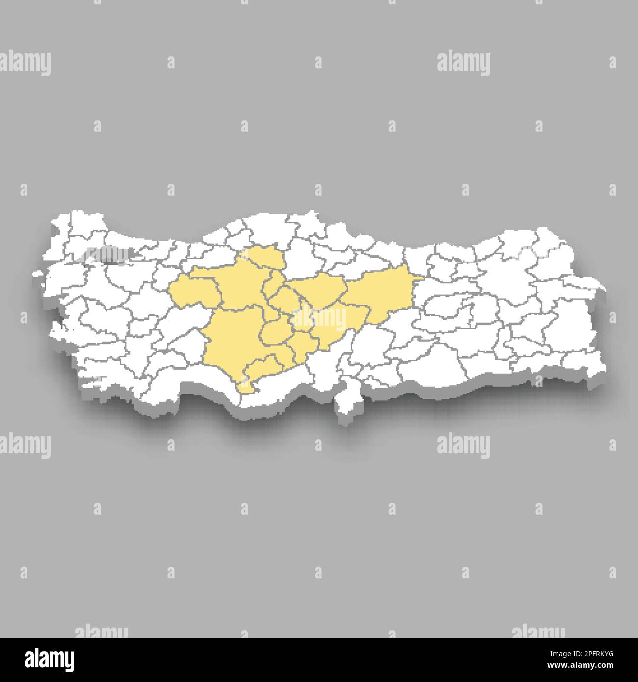 Central Anatolia region location within Turkey 3d isometric map Stock ...