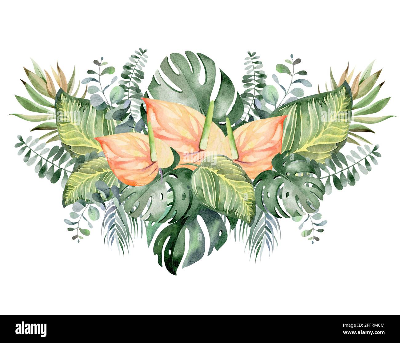 A set of illustrations of watercolor floral bouquet - gently pink ...
