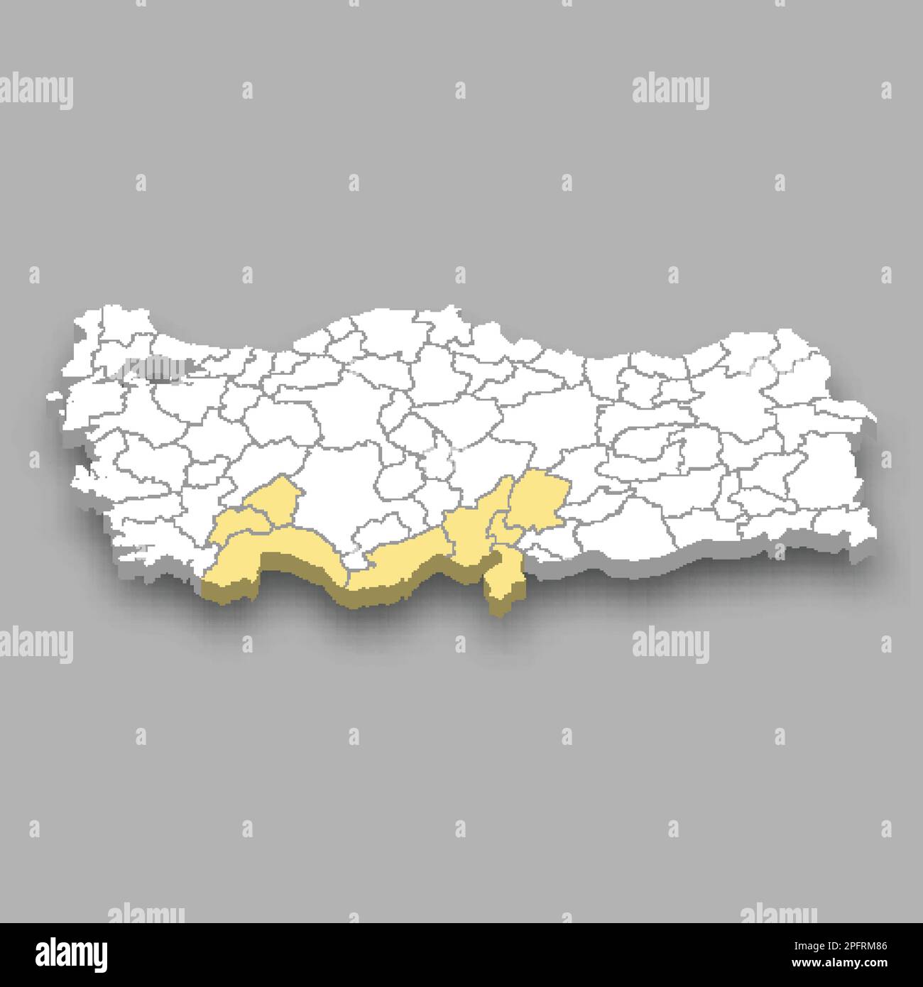Mediterranean region location within Turkey 3d isometric map Stock ...