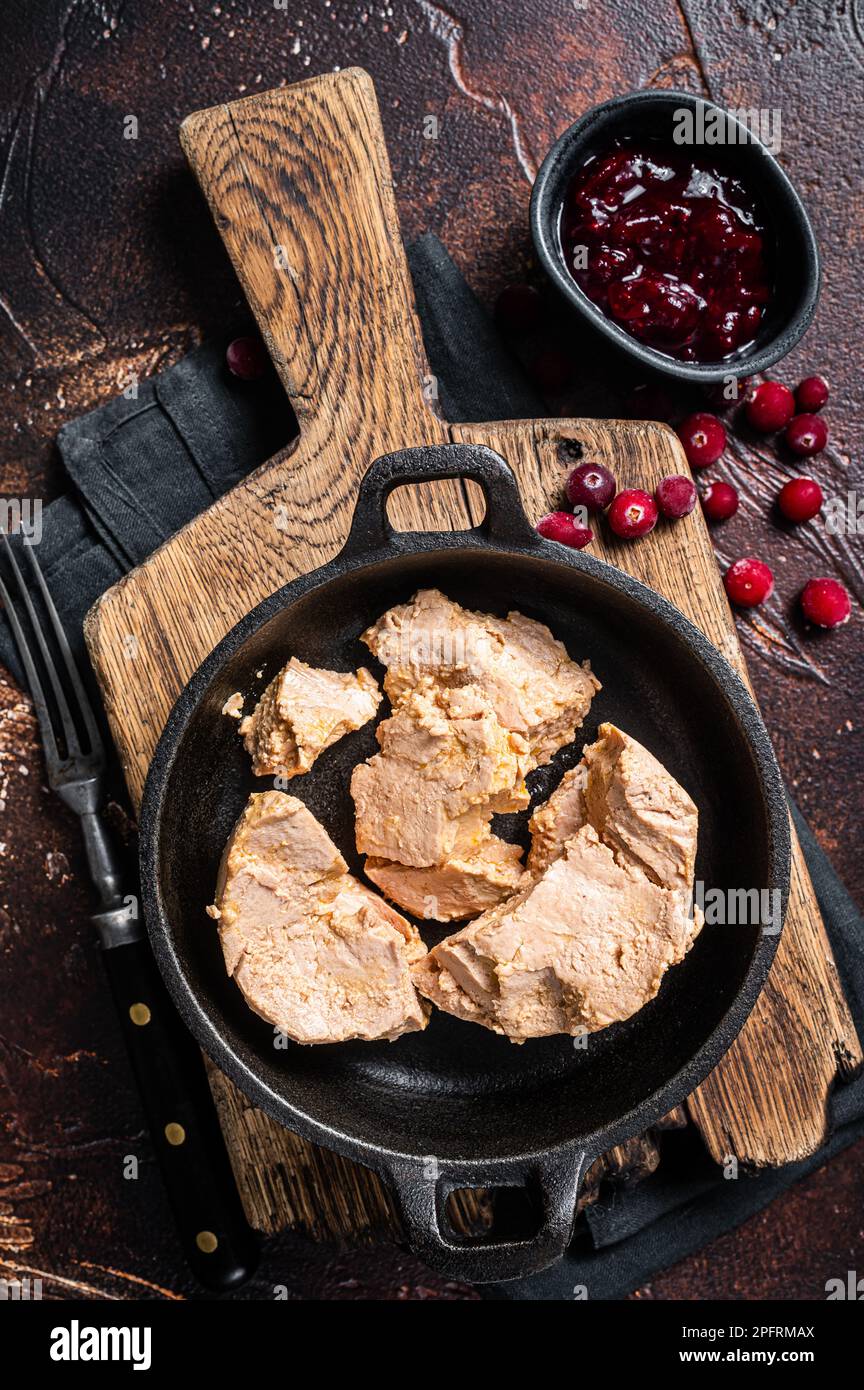 Franch Foie gras duck liver pate with lingonberry marmalade. Dark ...