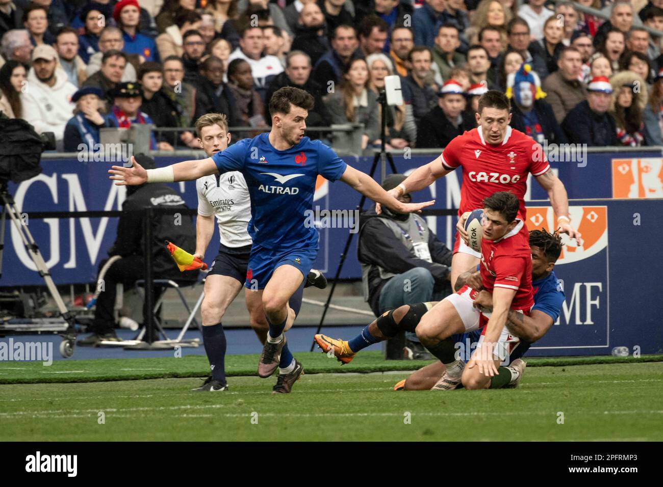 Saint Denis, France. 18th Mar, 2023. Lee Rees Zammit and Jonathan Danty ...