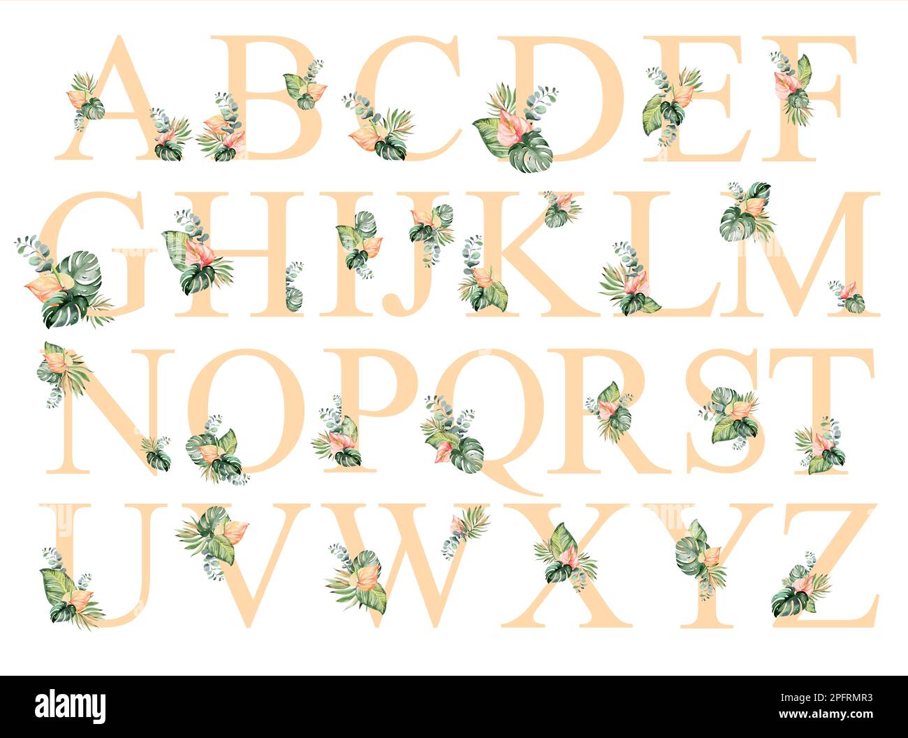 Alphabet, floral set of letters with watercolor painting, flowers ...