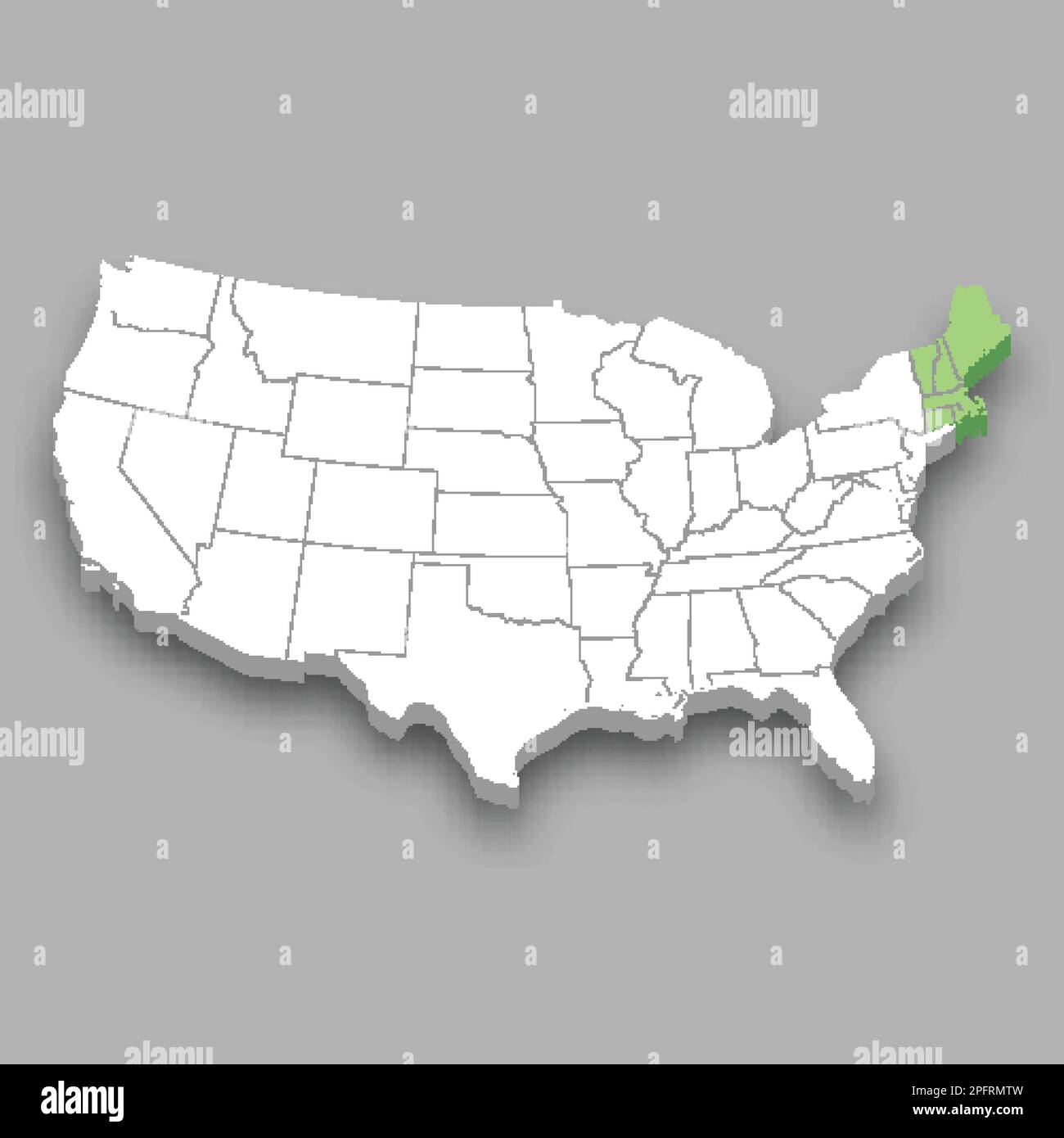New England division location within United States 3d isometric map ...