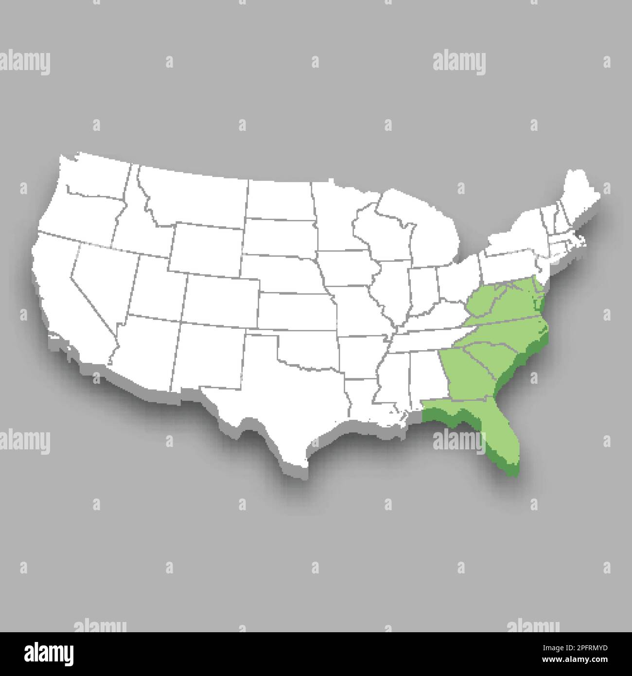 South Atlantic division location within United States 3d isometric map ...