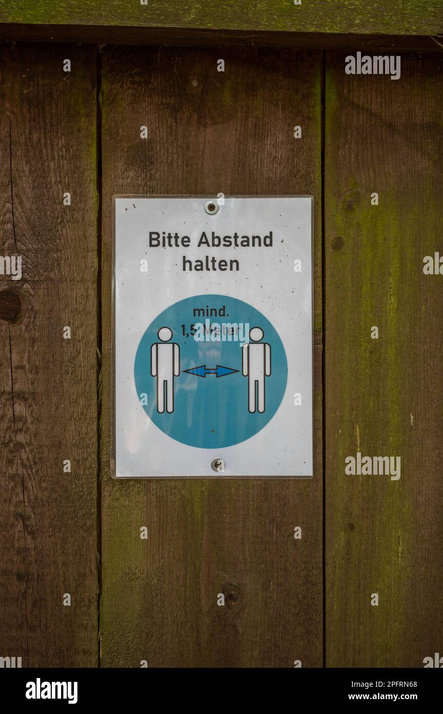 Keep distance of 1,5 meters german Corona Covid-19 Rule Sign on a ...