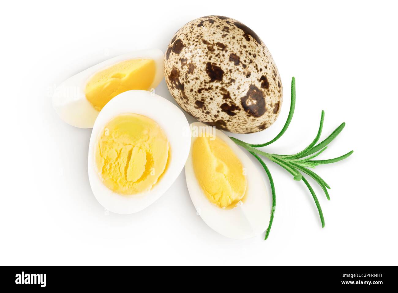 boiled quail egg isolated on white background with full depth of field ...