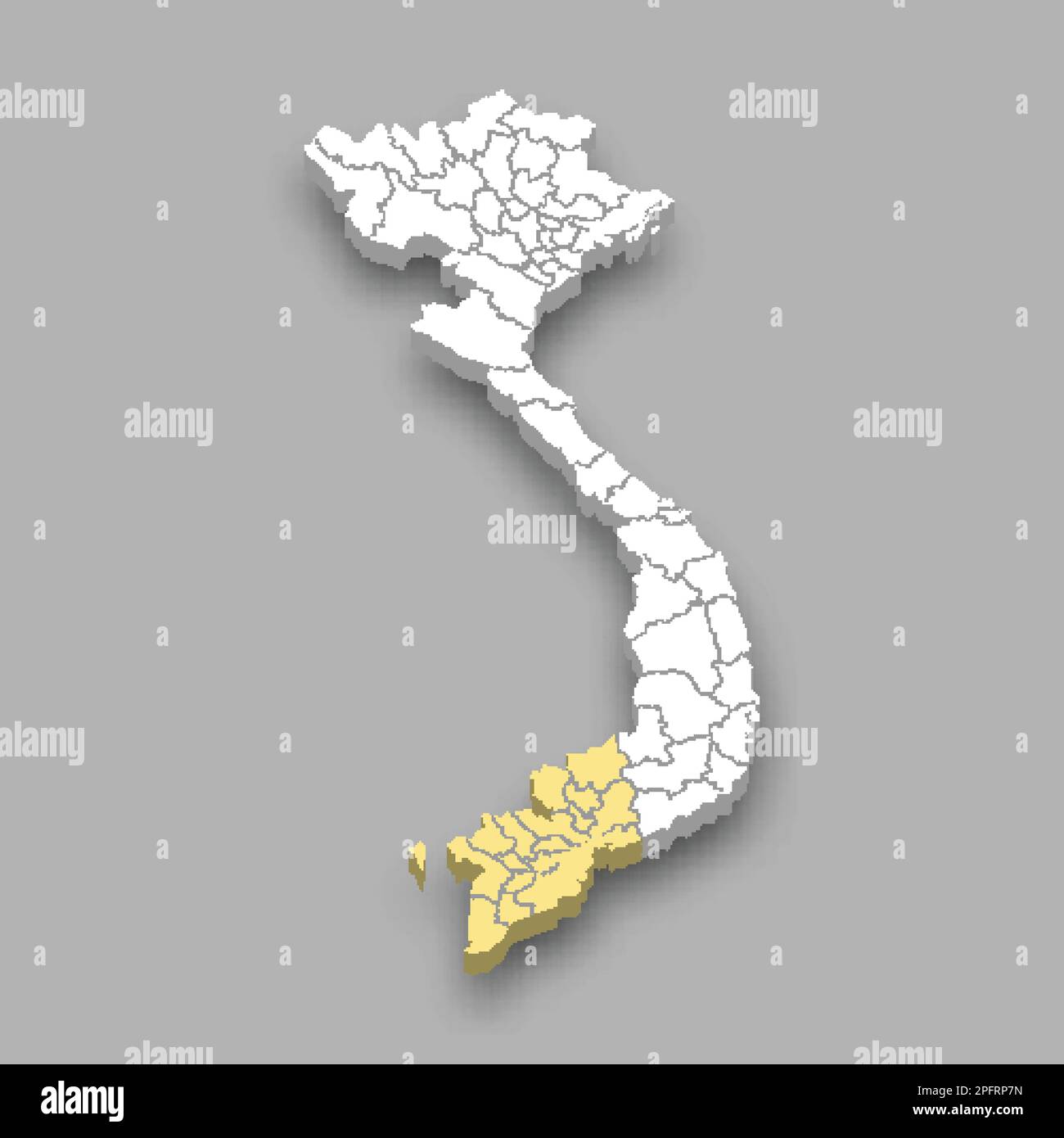 Southern Vietnam region location within Vietnam 3d isometric map Stock ...
