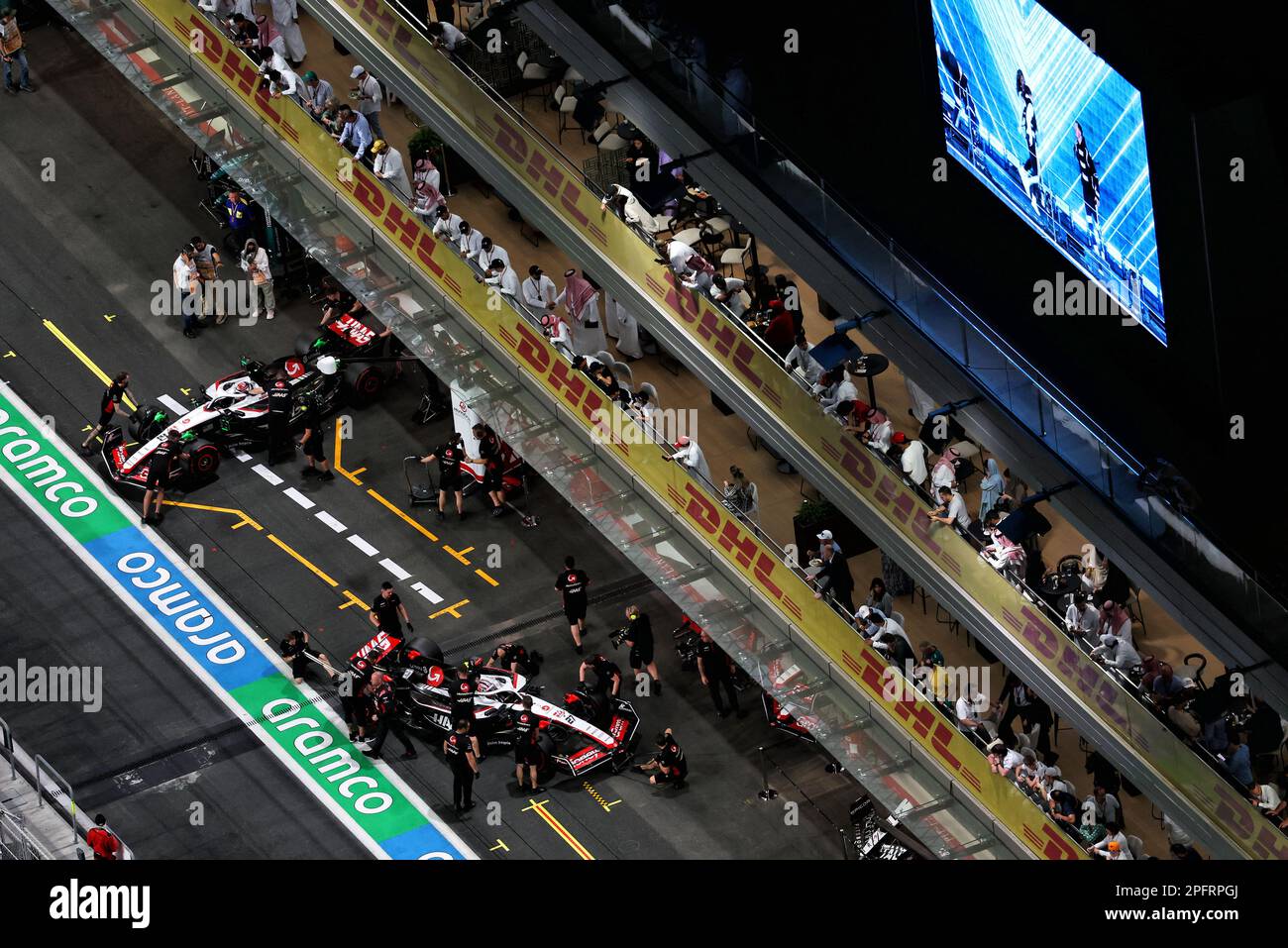 Jeddah, Saudi Arabia. 18th Mar, 2023. Kevin Magnussen (DEN) Haas VF-23 and team mate Nico ...